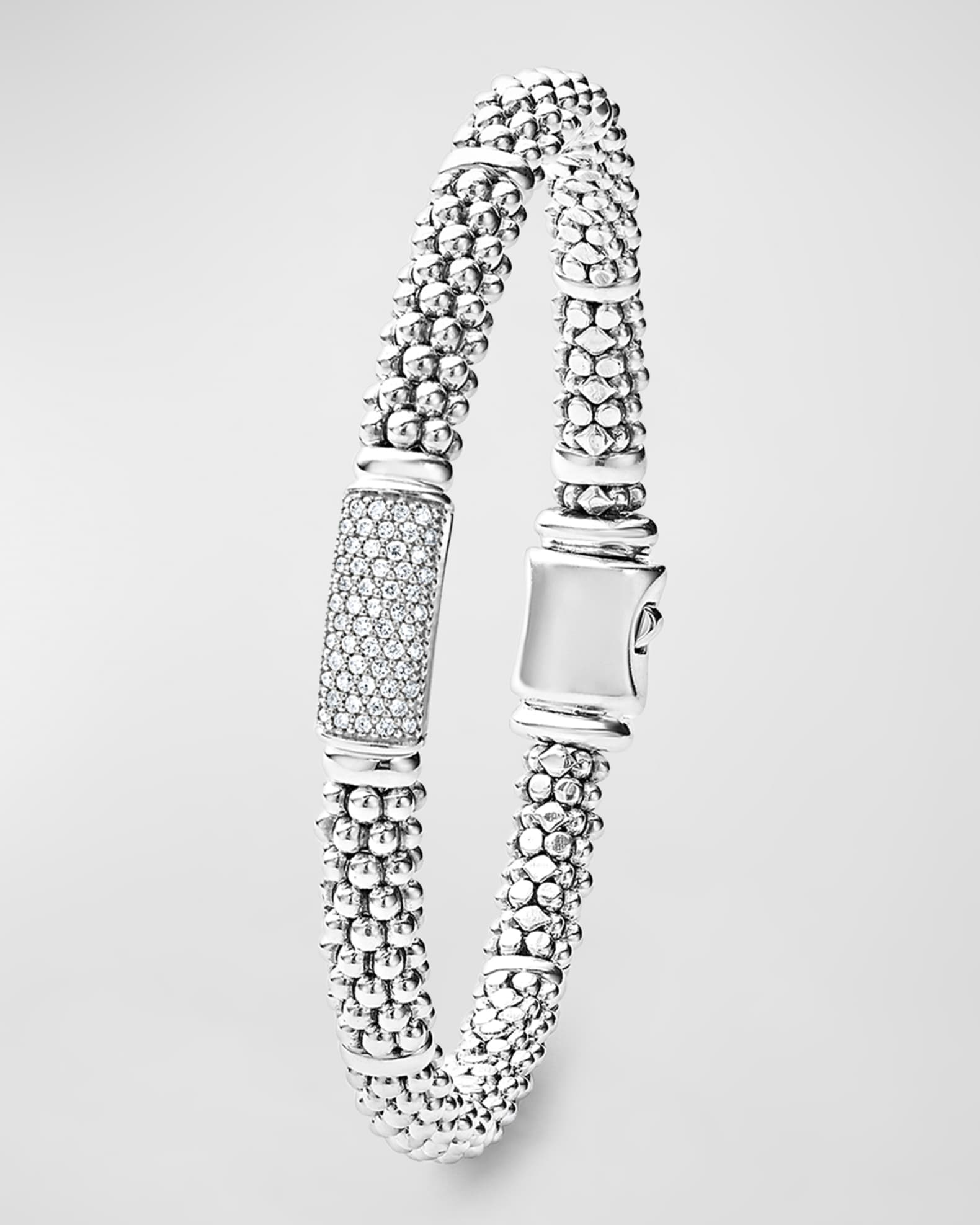 LAGOS Pavé Diamond and Sterling Silver Caviar Bead 6mm Rope Bracelet ...