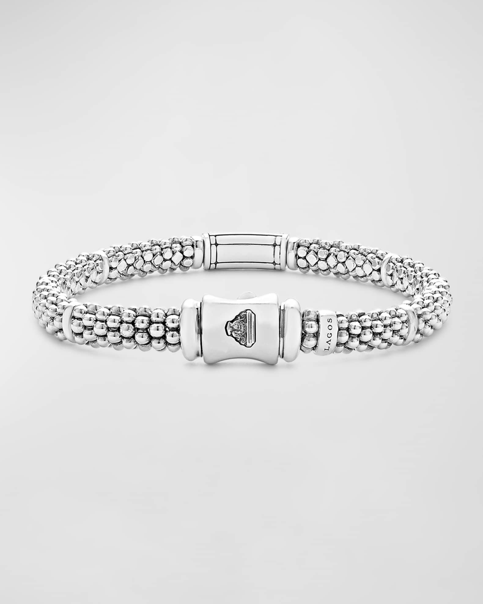 LAGOS Pavé Diamond and Sterling Silver Caviar Bead 6mm Rope Bracelet ...