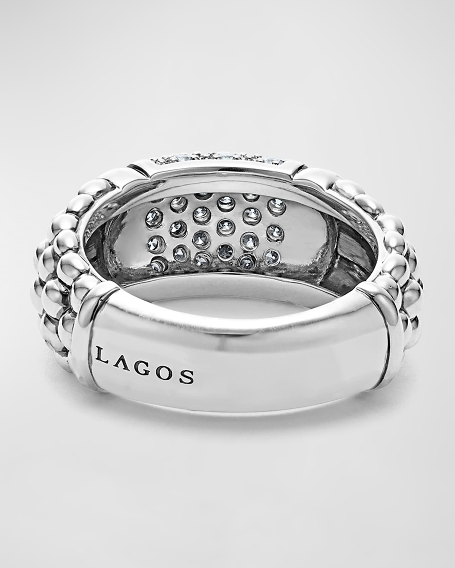 LAGOS Pavé Diamond and Sterling Silver Caviar Bead 9mm Band Ring ...