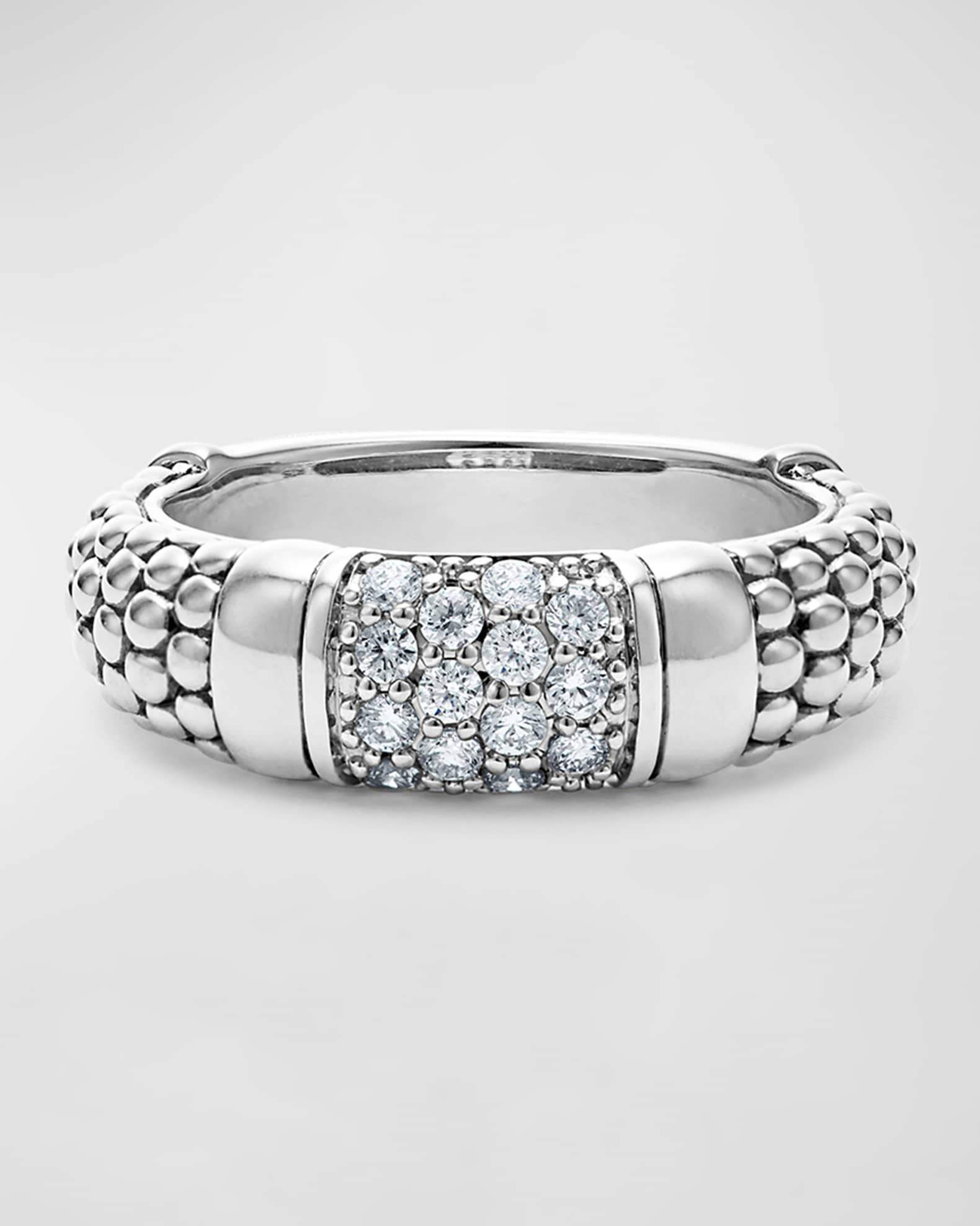 LAGOS Pavé Diamond and Sterling Silver Caviar Bead 6mm Band Ring ...