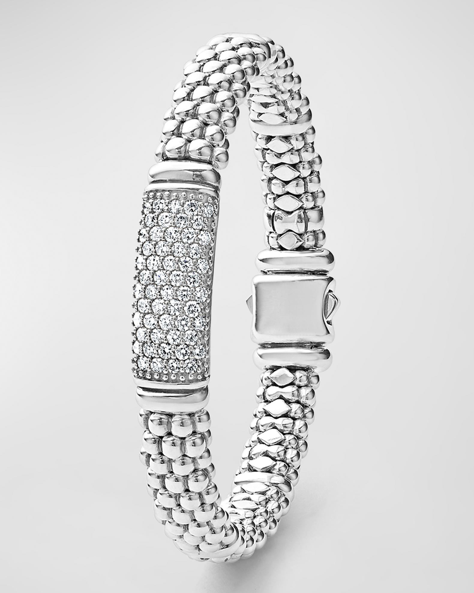 LAGOS Pavé Diamond and Sterling Silver Caviar Bead 9mm Rope Bracelet ...