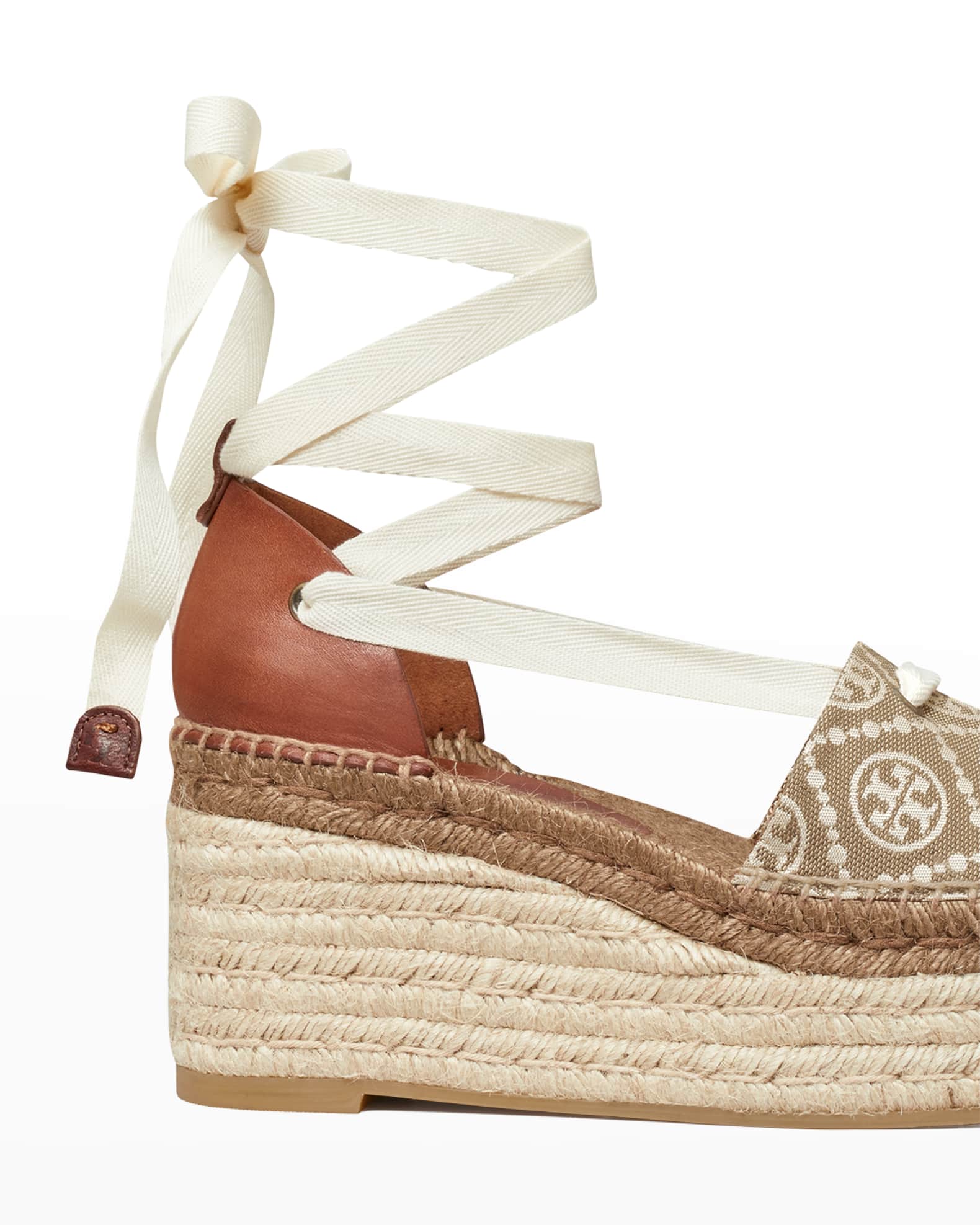 Tory Burch T Monogram Ankle-Wrap Wedge Espadrilles | Neiman Marcus