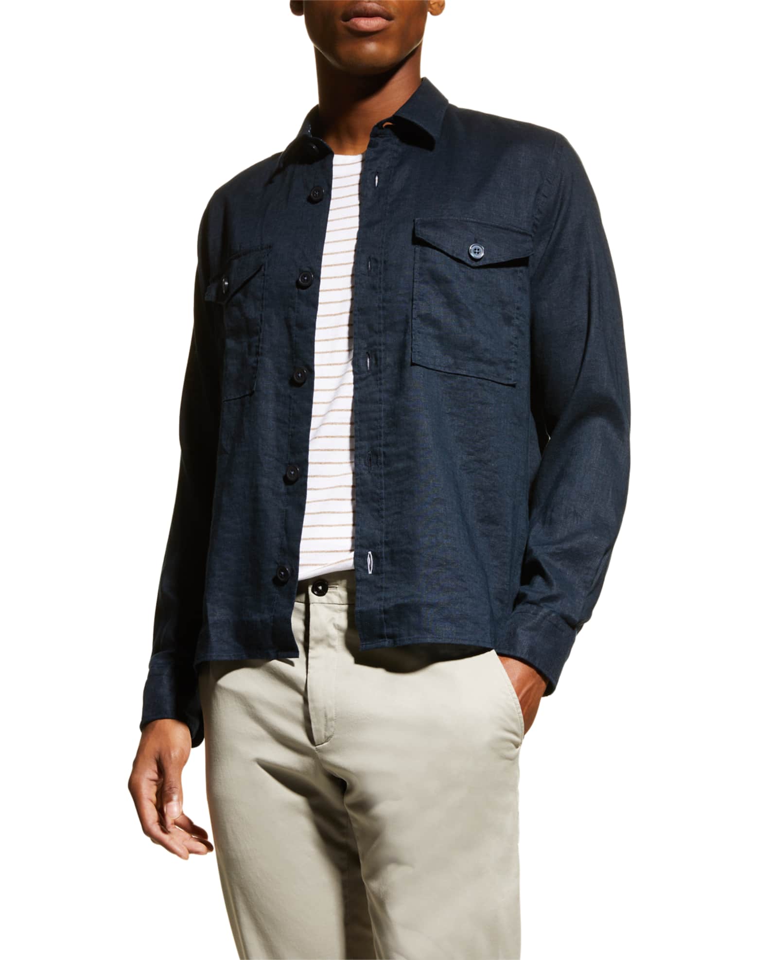 BOSS Men's 2-Pocket Linen Shirt Jacket | Neiman Marcus