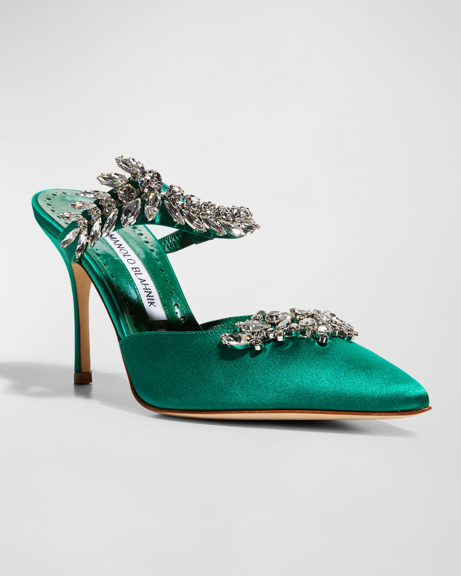Manolo Blahnik Lurum Crystal Silk Mule Pumps | Neiman Marcus