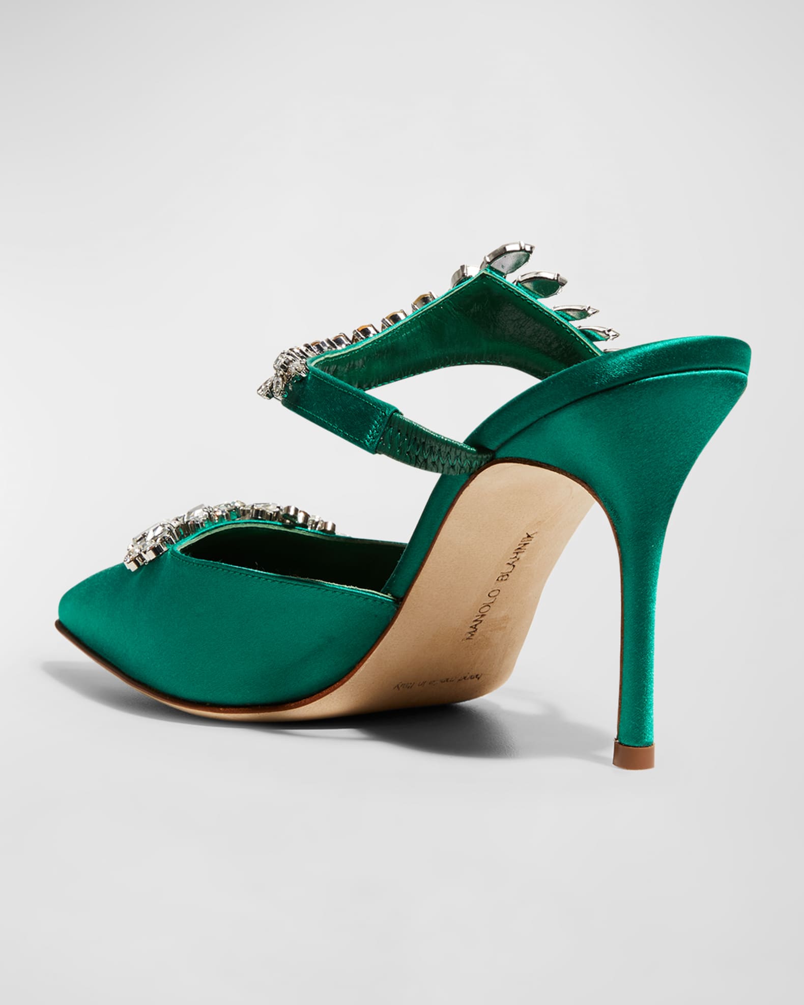 Manolo Blahnik Lurum Crystal Silk Mule Pumps | Neiman Marcus