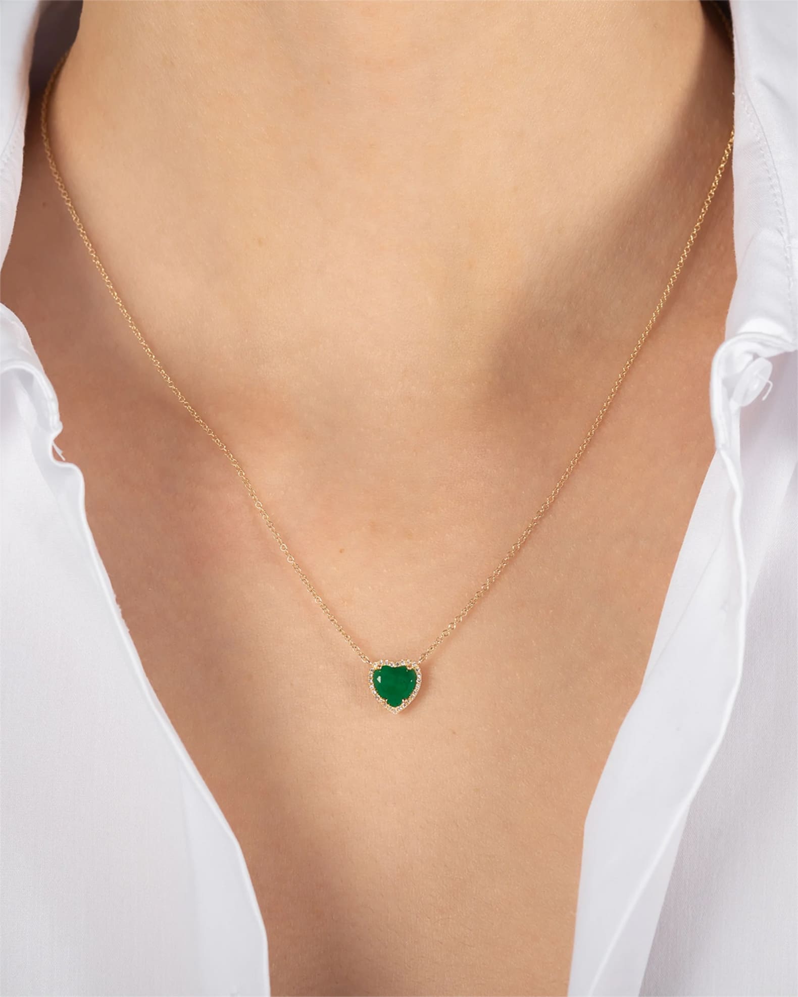 Zoe Lev Jewelry Diamond Halo Emerald Heart Necklace Neiman Marcus