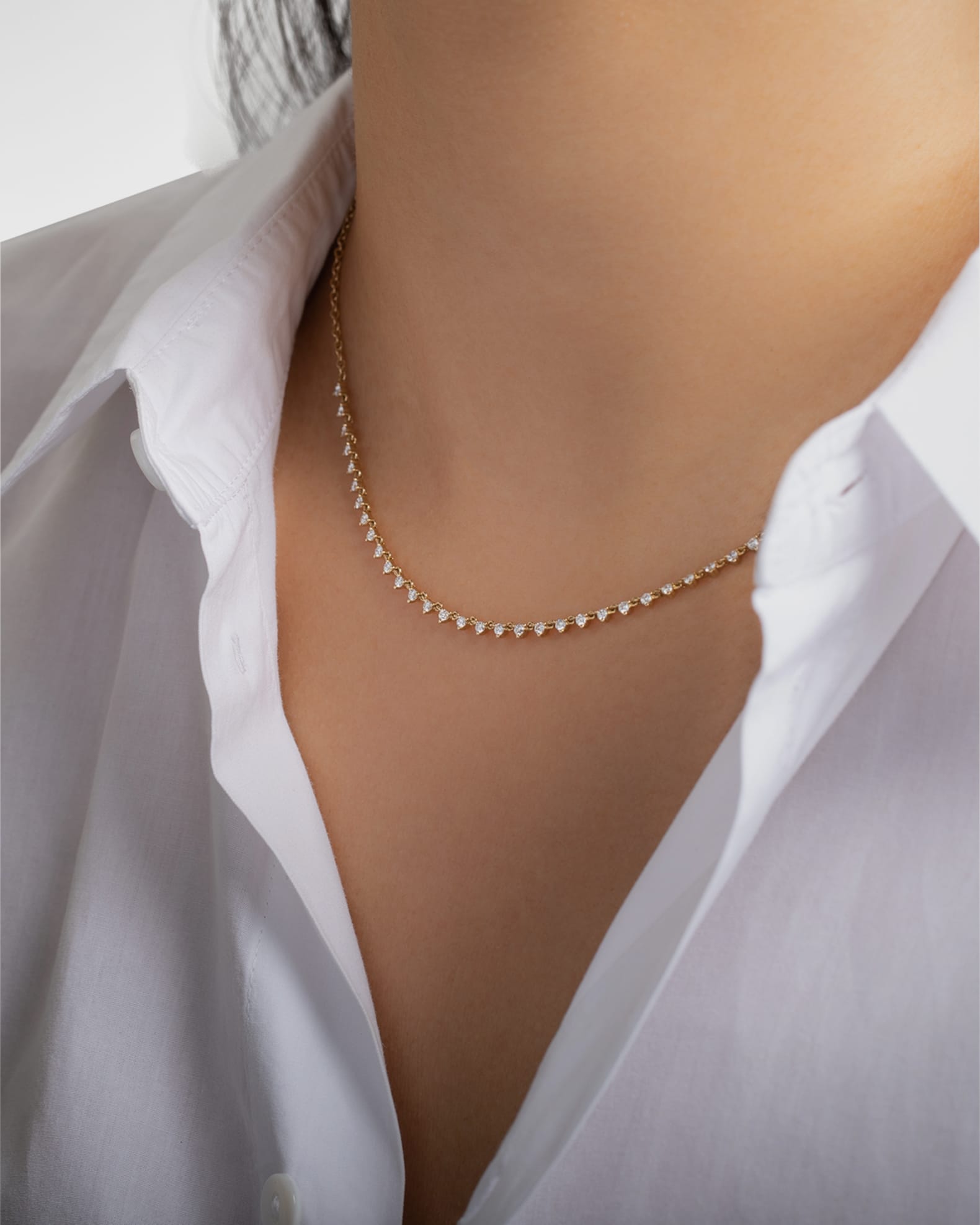 Zoe Lev Jewelry 14K Gold 3-Prong Diamond Segment Necklace | Neiman Marcus