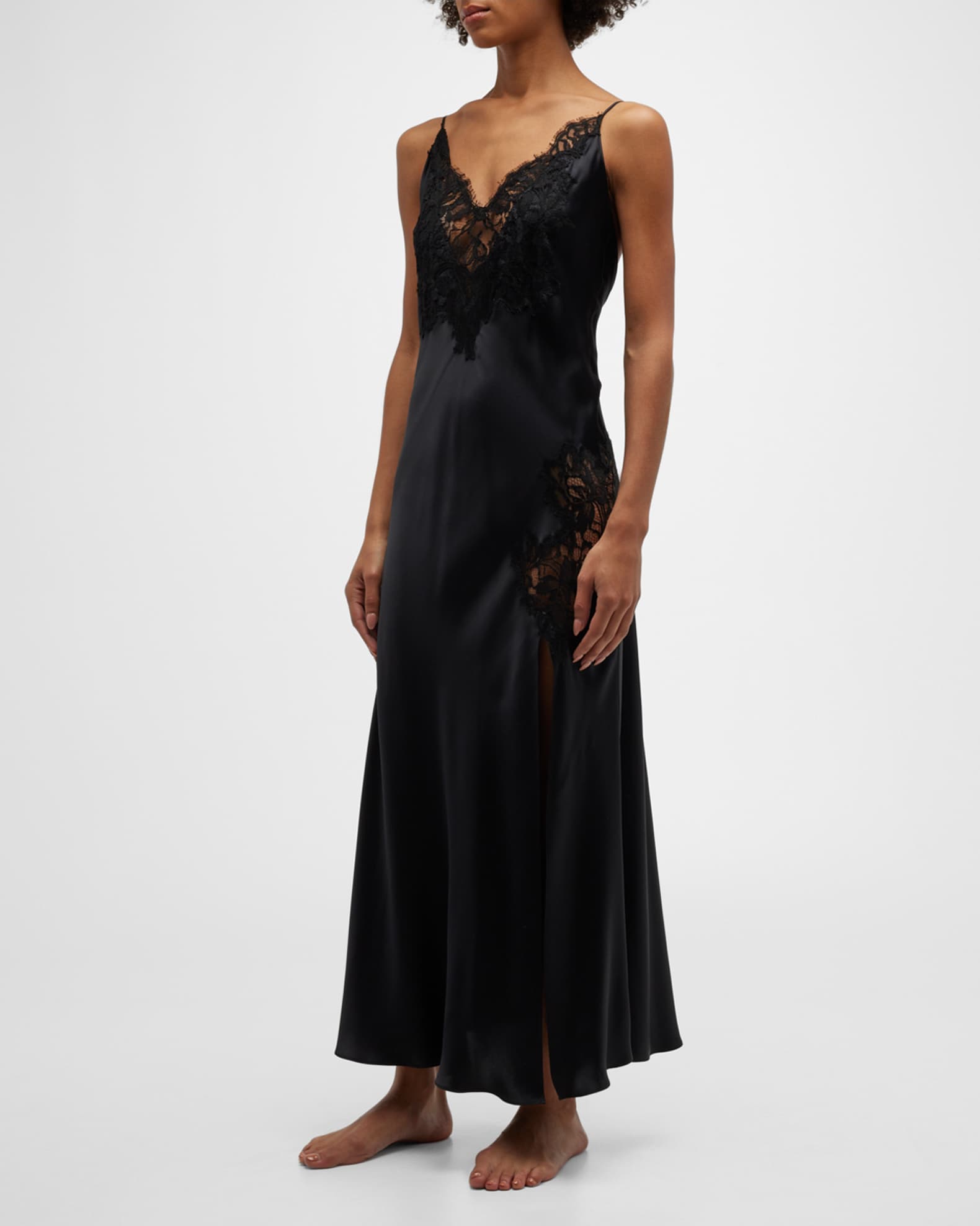 Christine Lingerie Diva Lace-Trim Charmeuse Gown | Neiman Marcus