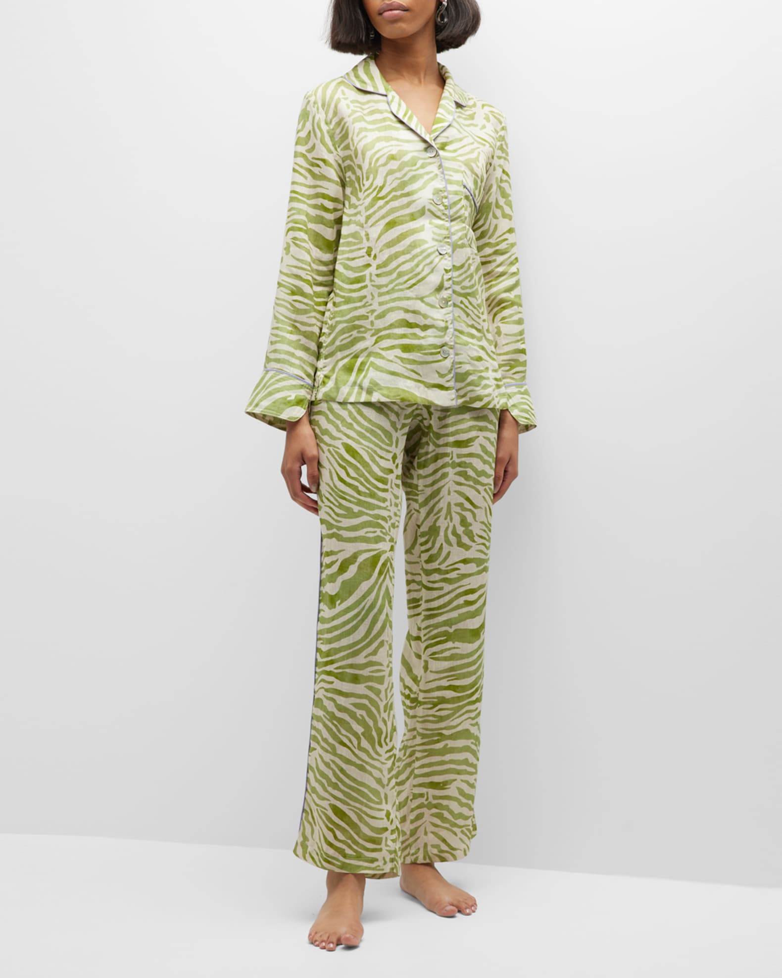 The Lazy Poet Emma Zebra-Print Poplin Pajama Set | Neiman Marcus