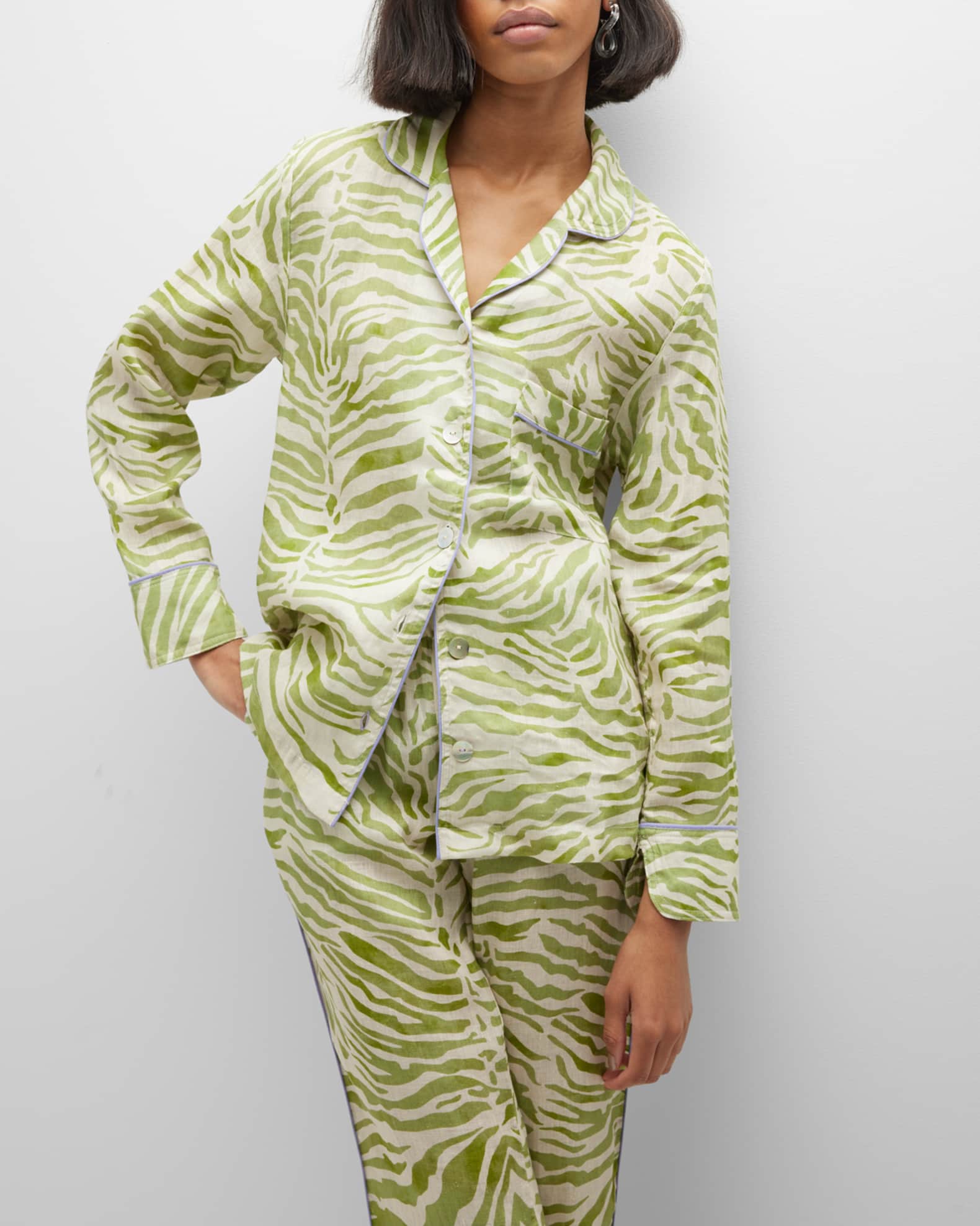 The Lazy Poet Emma Zebra-Print Poplin Pajama Set | Neiman Marcus