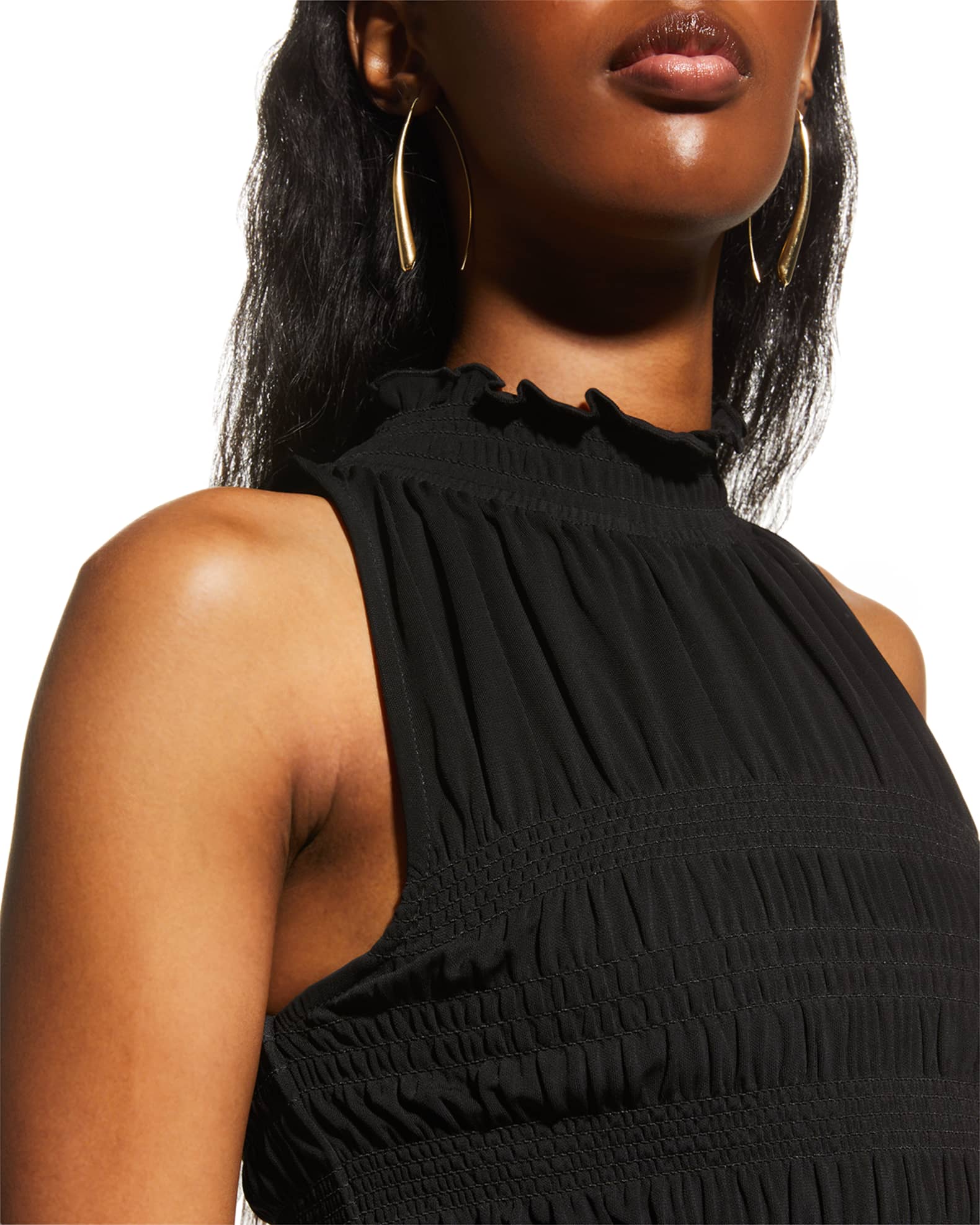 FRAME Knit Smocked High-Neck Top | Neiman Marcus