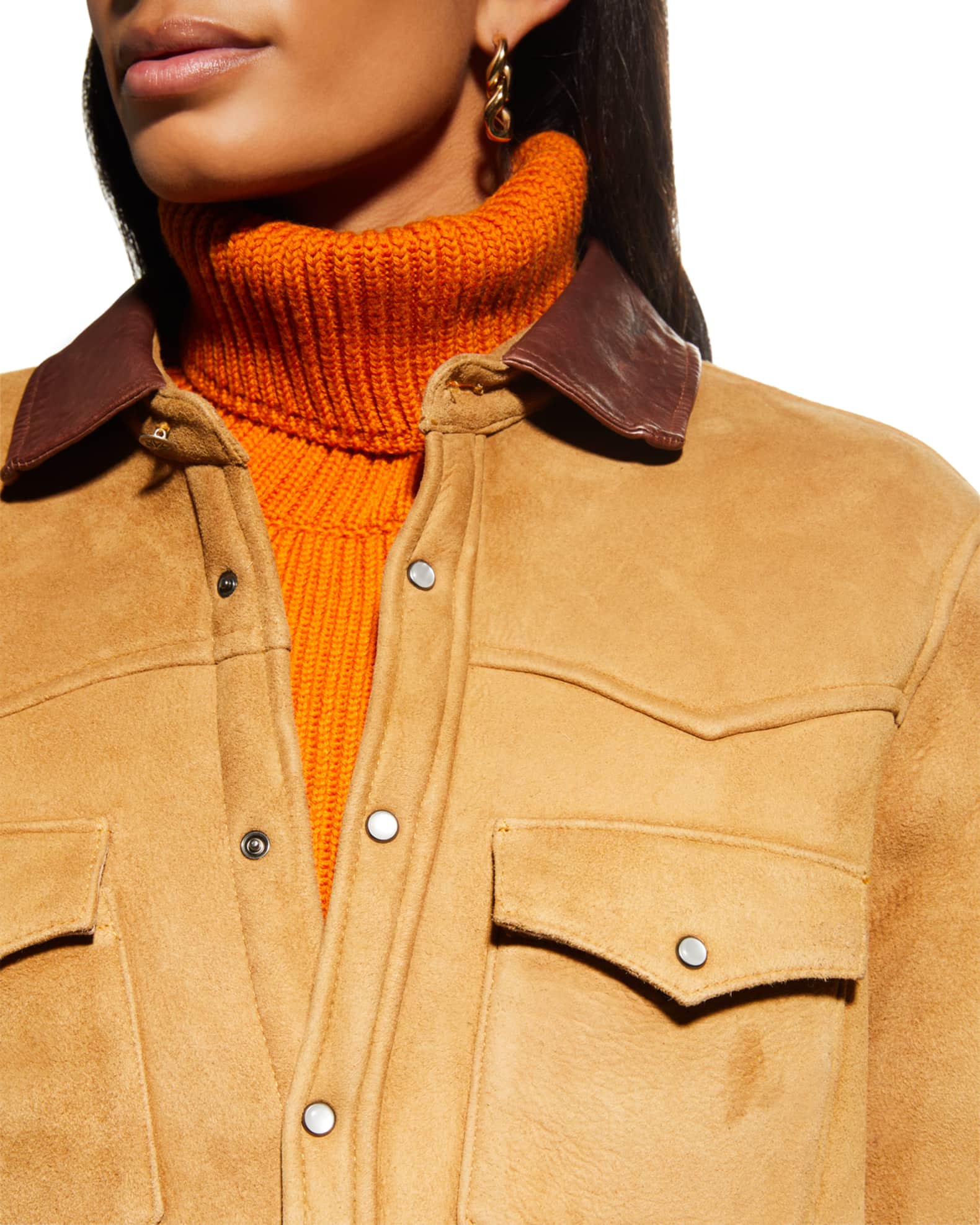 FORTELA Mutton Sheep Shearling Western Shirt | Neiman Marcus