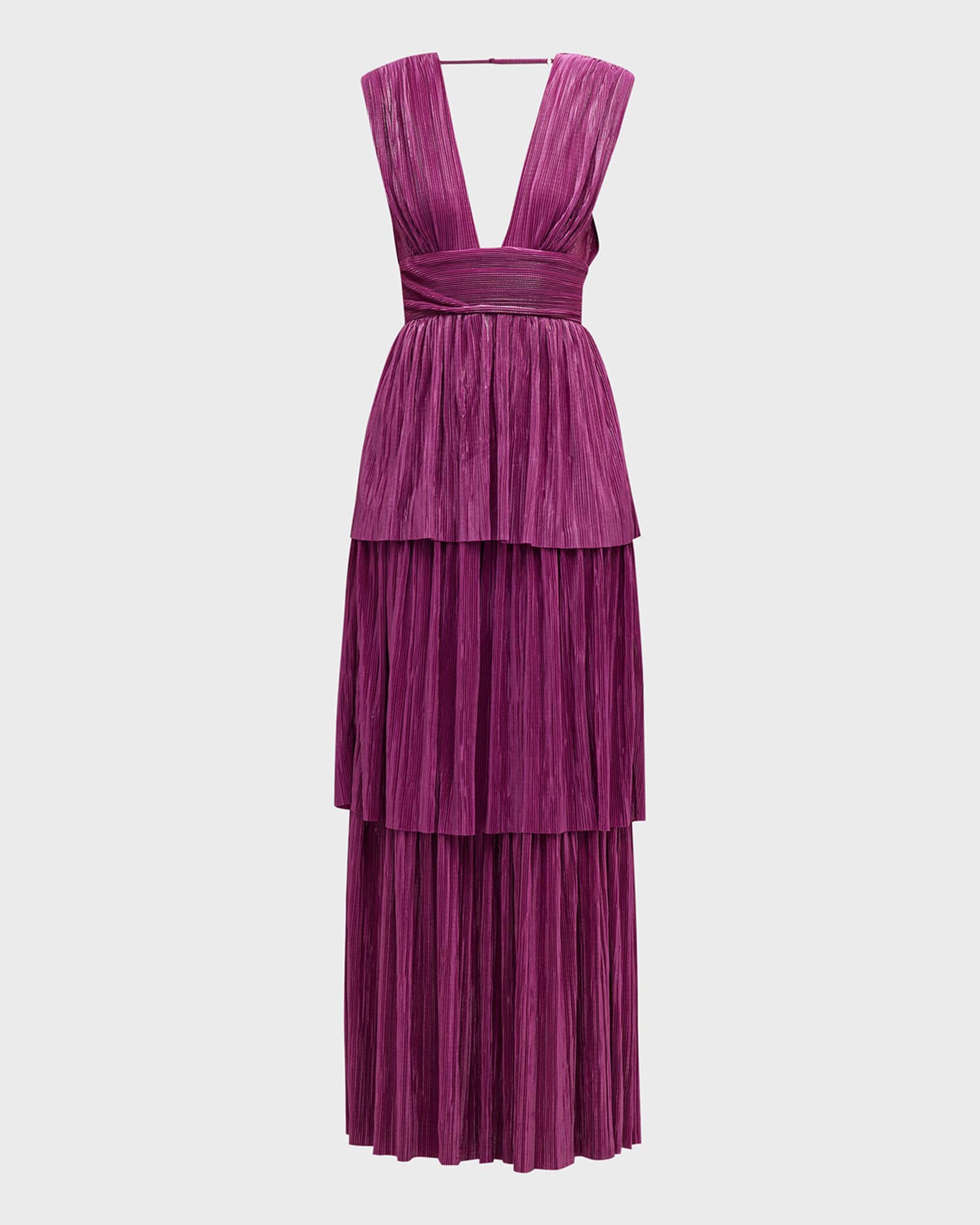 Sabina Musayev Judith Metallic Plisse Tiered Maxi Dress | Neiman Marcus Sabina Musayev Judith Metallic Plisse Tiered Maxi Dress | Neiman Marcus