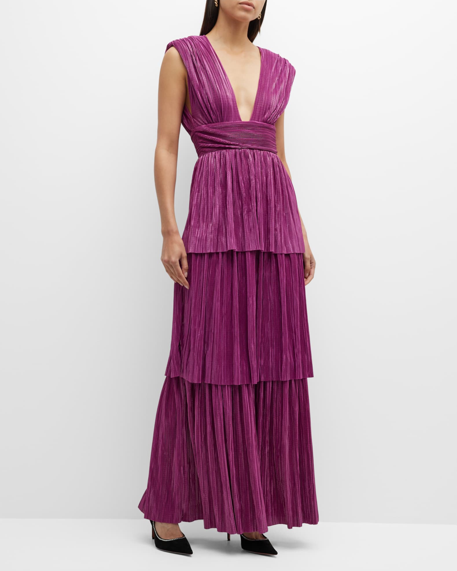 Sabina Musayev Judith Metallic Plisse Tiered Maxi Dress | Neiman Marcus Sabina Musayev Judith Metallic Plisse Tiered Maxi Dress | Neiman Marcus