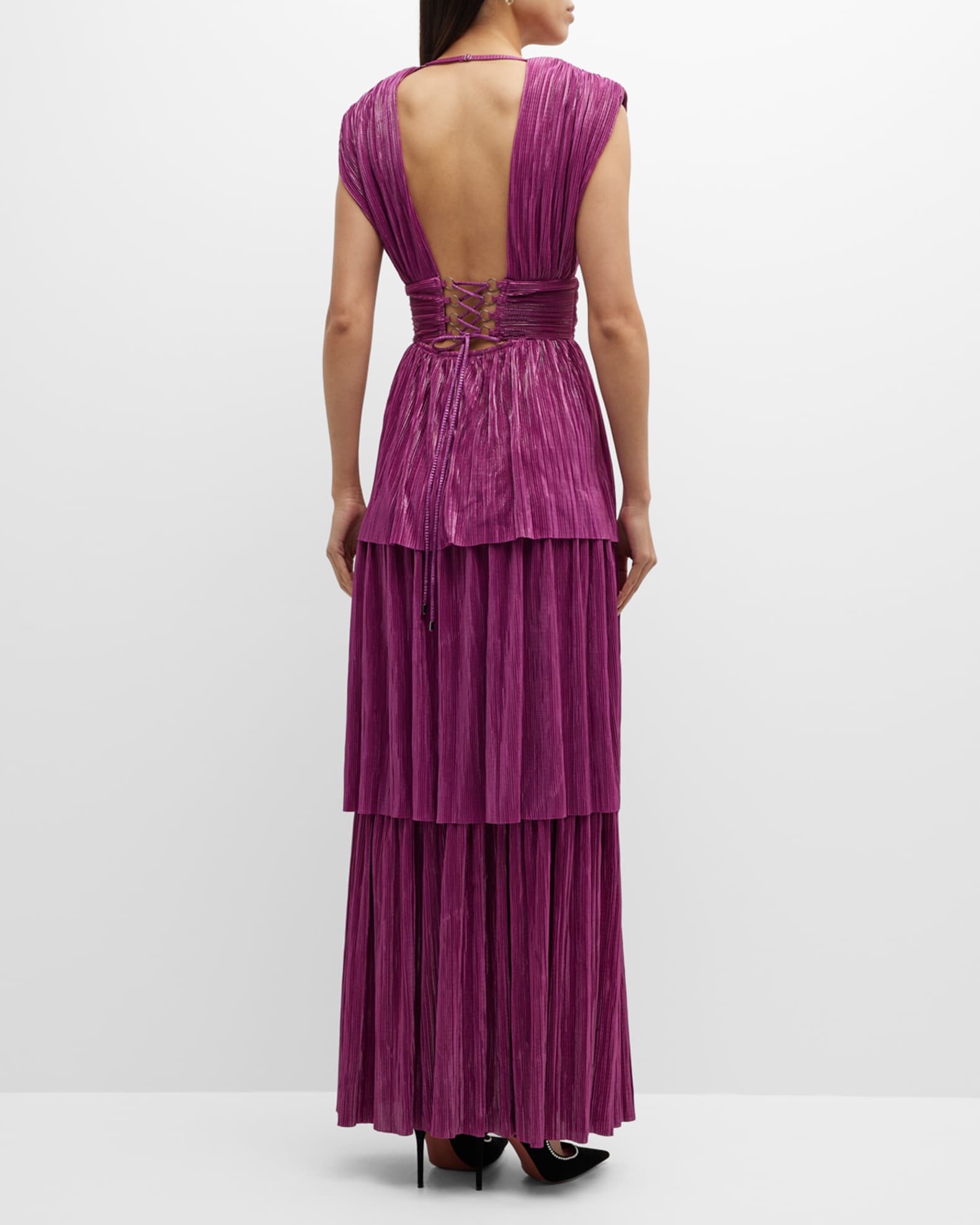 Sabina Musayev Judith Metallic Plisse Tiered Maxi Dress | Neiman Marcus Sabina Musayev Judith Metallic Plisse Tiered Maxi Dress | Neiman Marcus