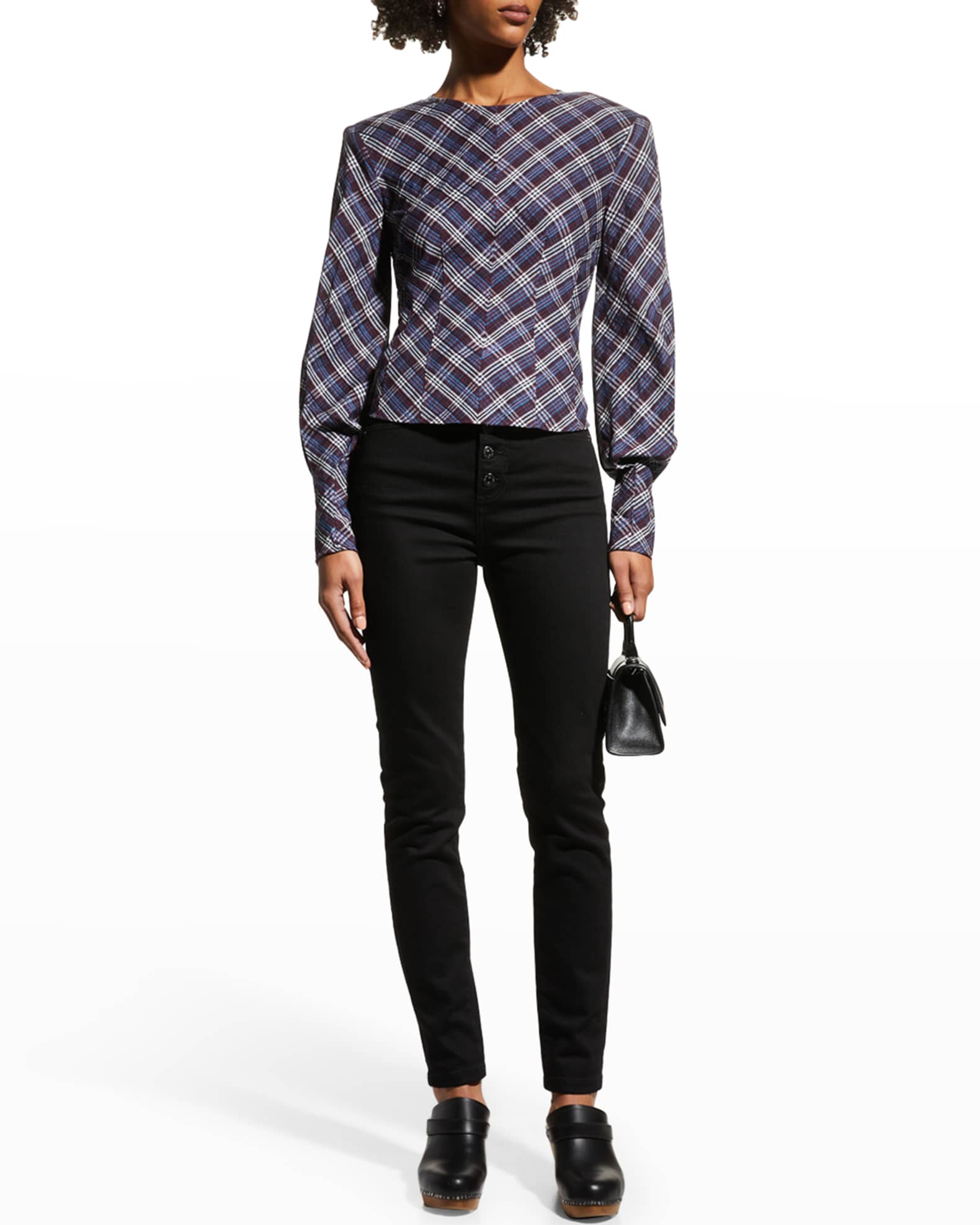 Veronica Beard Isabel Structured Plaid Blouse | Neiman Marcus