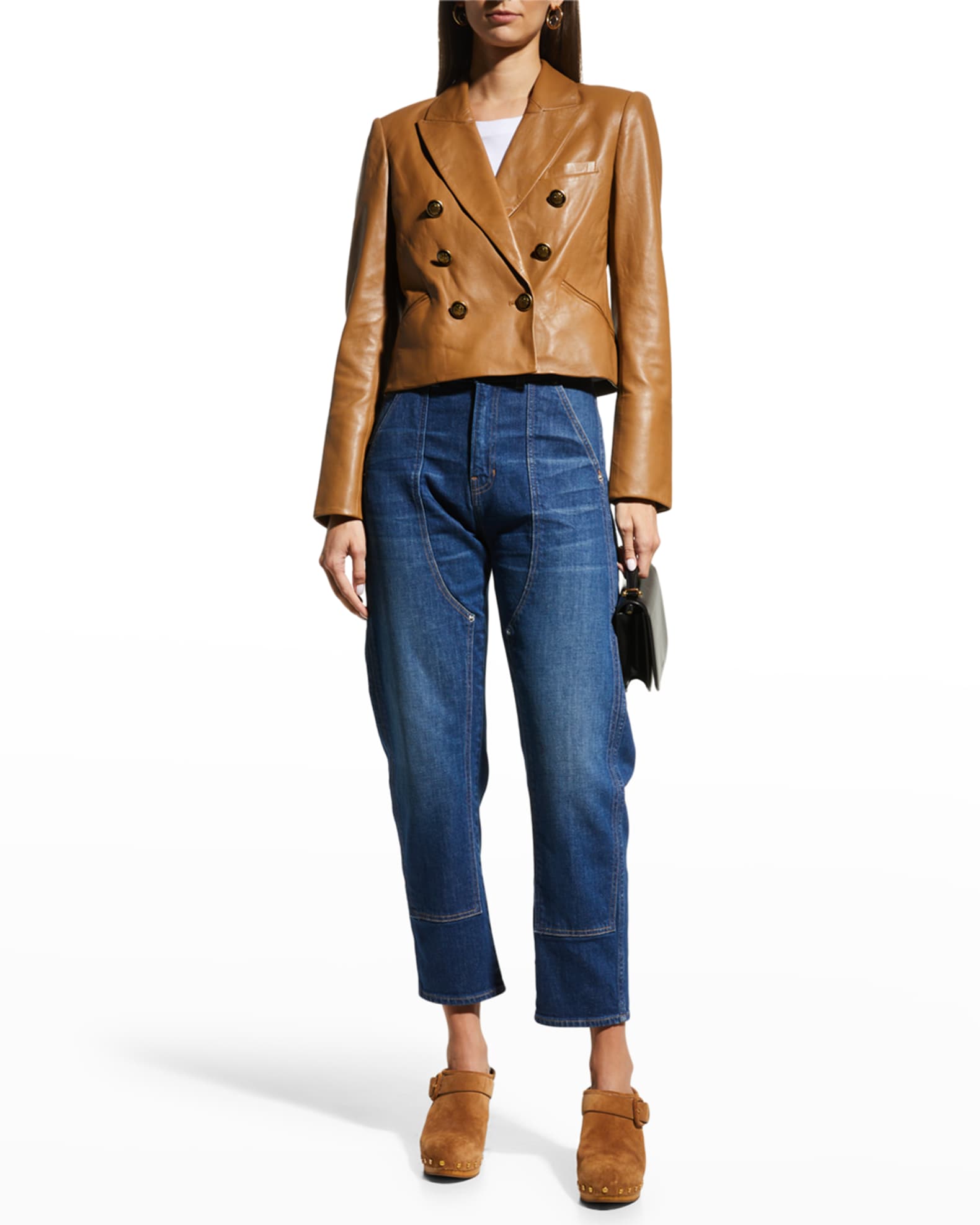 Veronica Beard Nevis Cropped Leather Jacket | Neiman Marcus