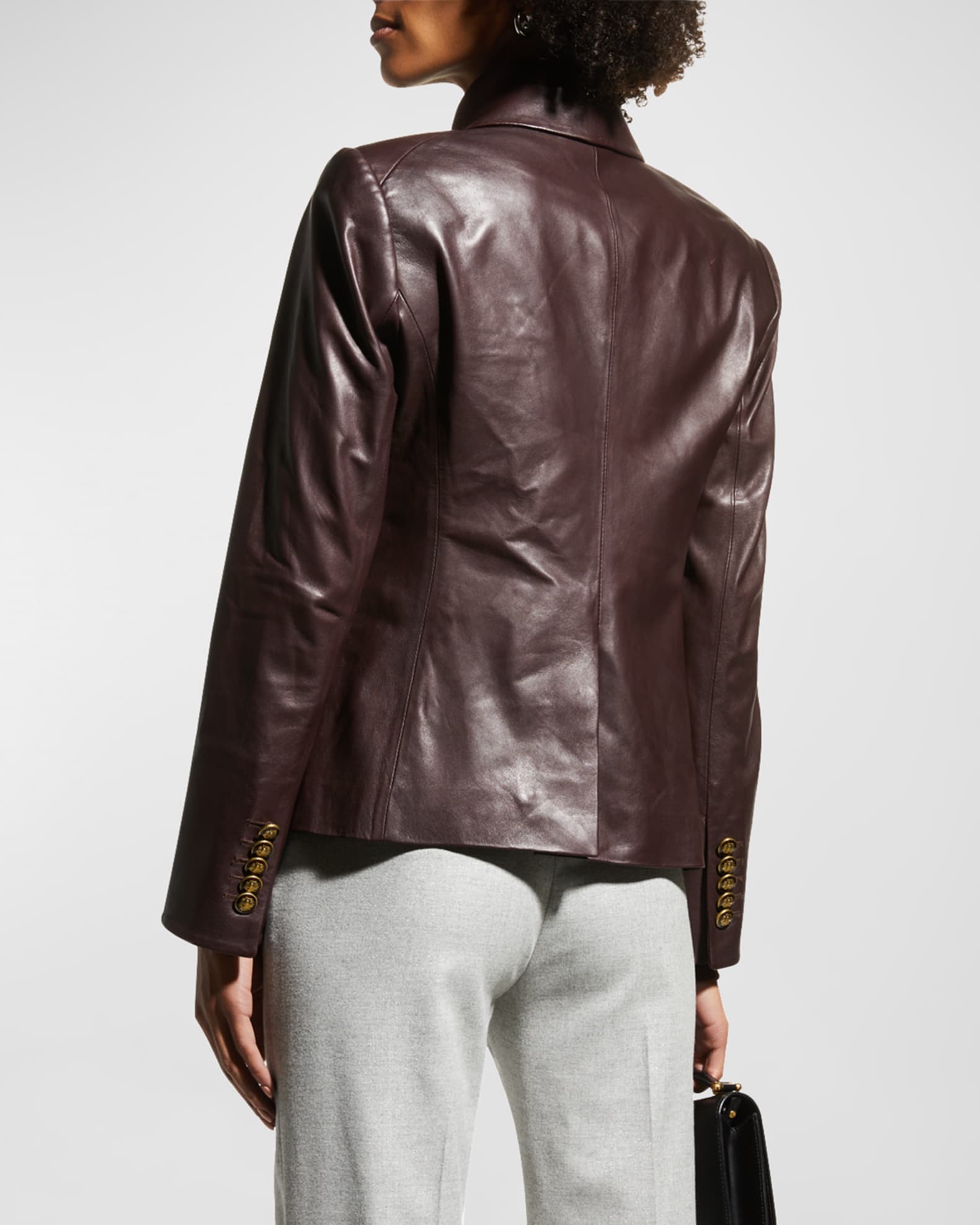 Veronica Beard Gail Double-Breasted Leather Dickey Jacket | Neiman Marcus