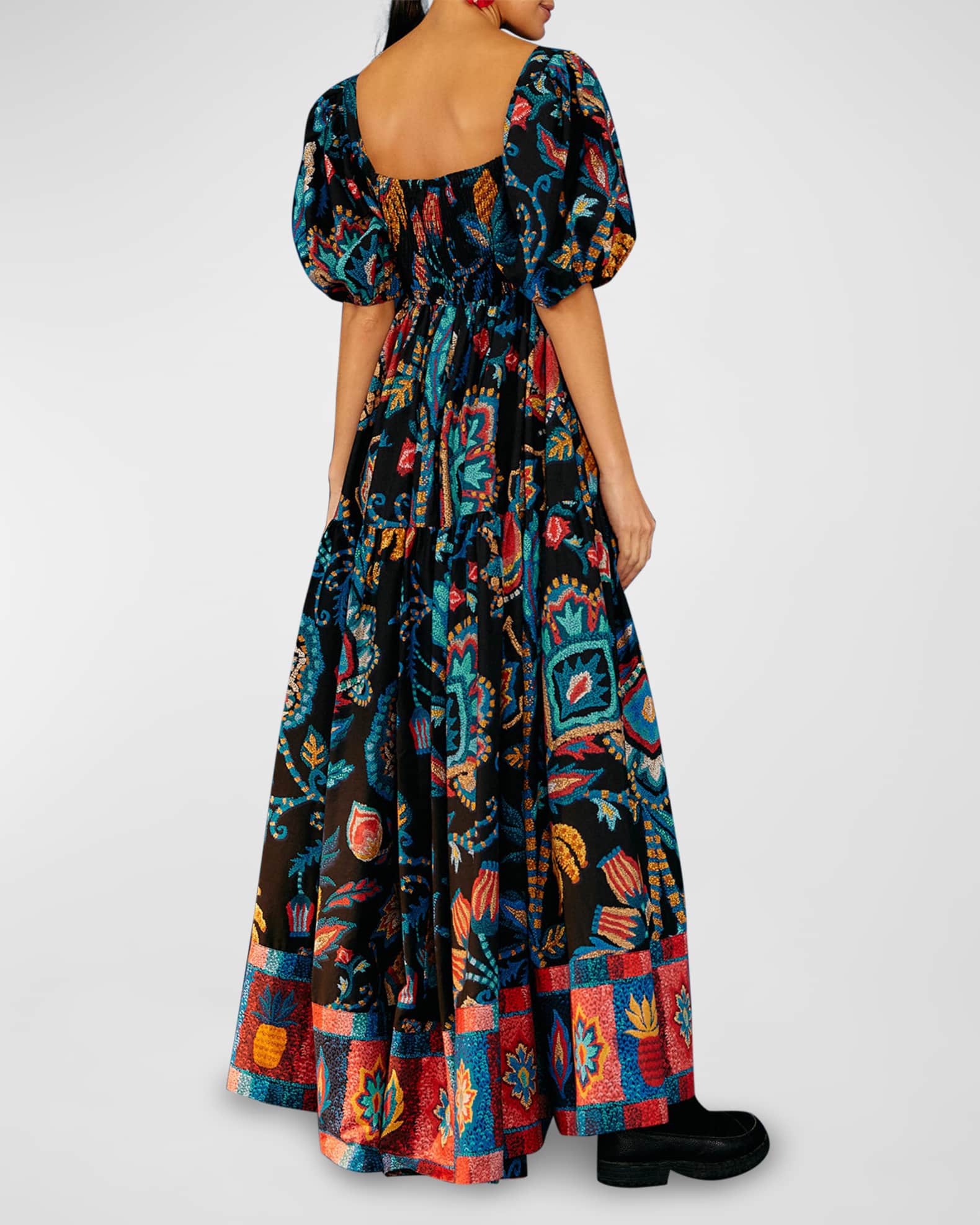 Farm Rio Sunset Tapestry Puff-Sleeve Maxi Dress | Neiman Marcus