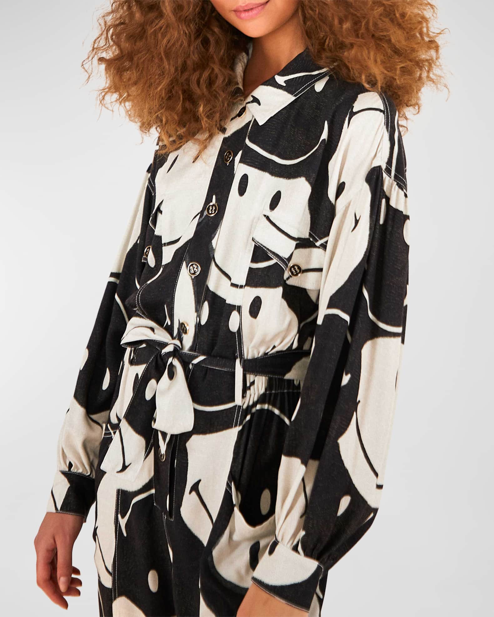 Farm Rio Smiley Button-Front Utility Jumpsuit | Neiman Marcus