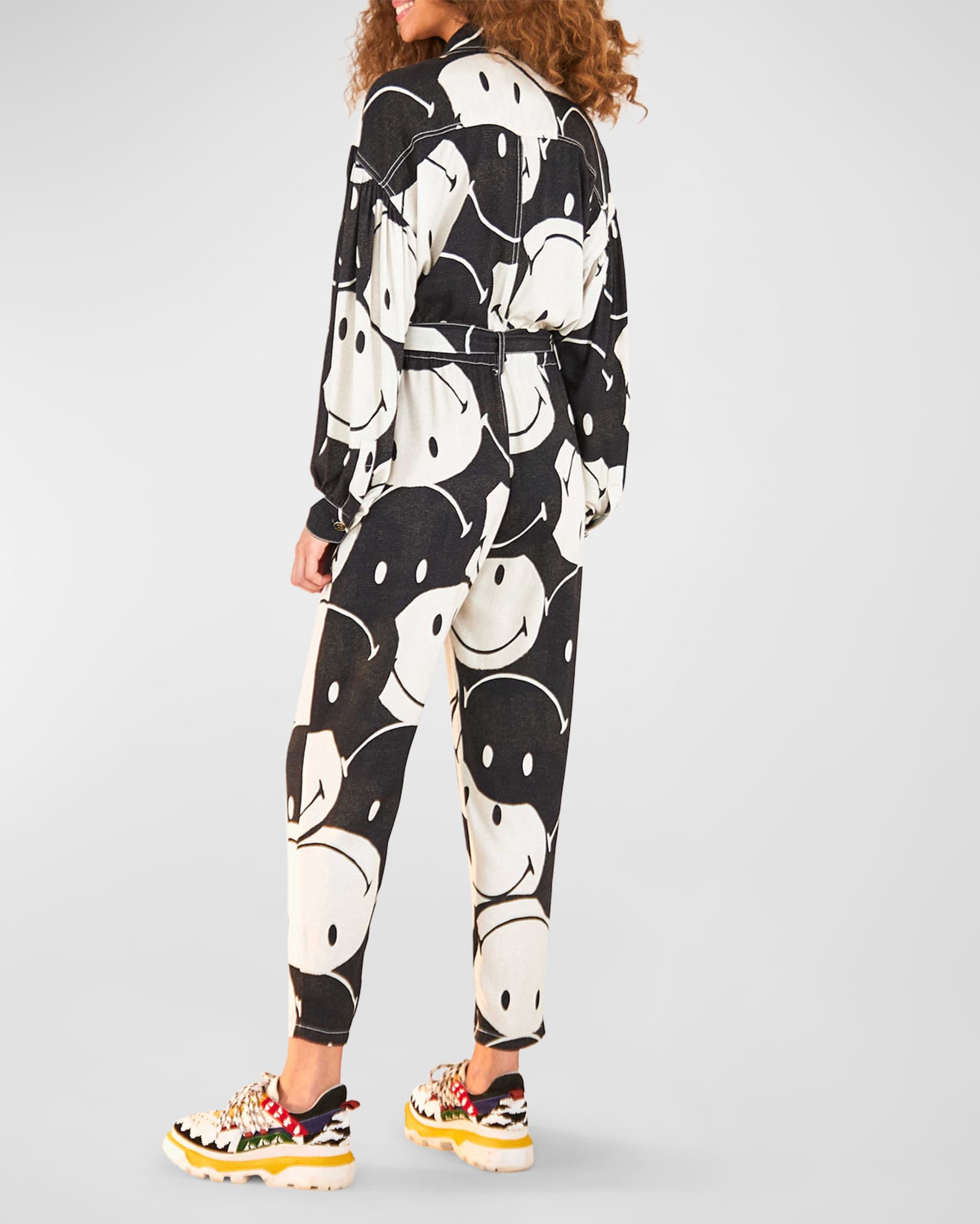 Farm Rio Smiley Button-Front Utility Jumpsuit | Neiman Marcus