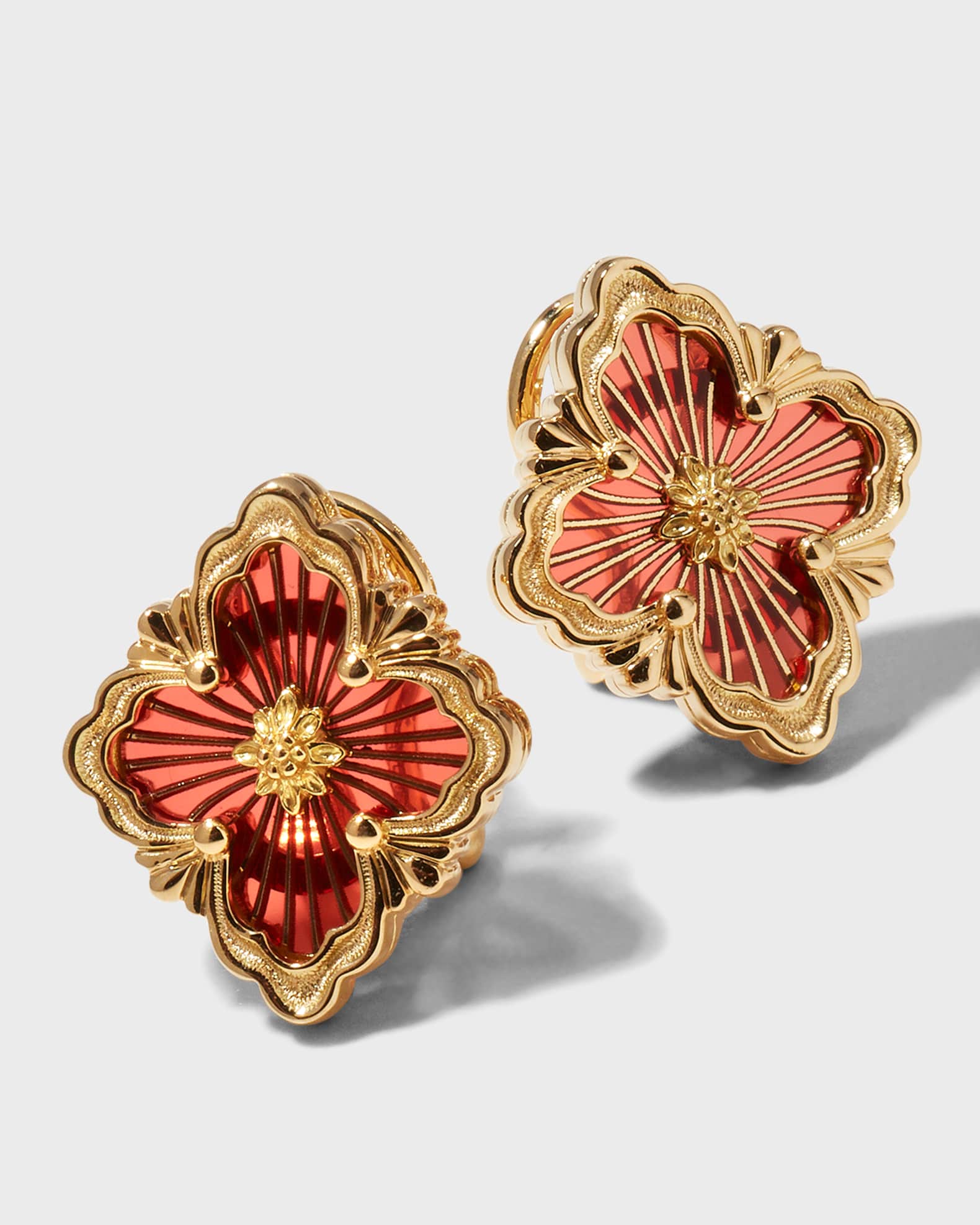 Buccellati Opera Tulle 18K Gold Red Enamel Earrings | Neiman Marcus