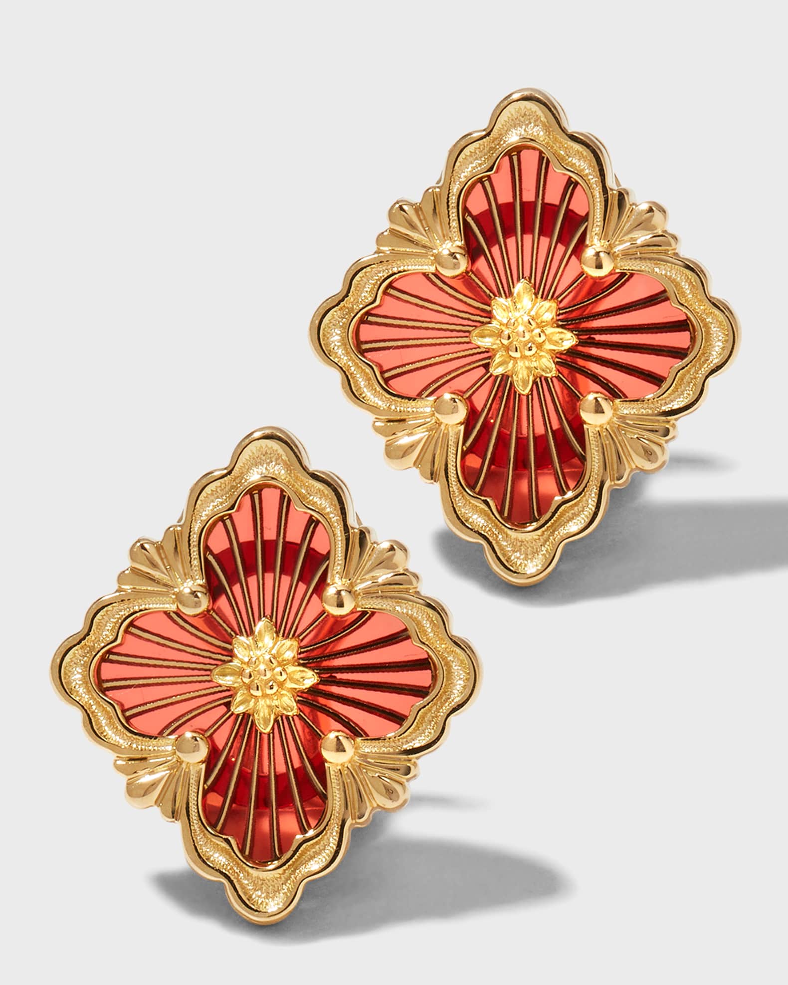 Buccellati Opera Tulle 18K Gold Red Enamel Earrings | Neiman Marcus