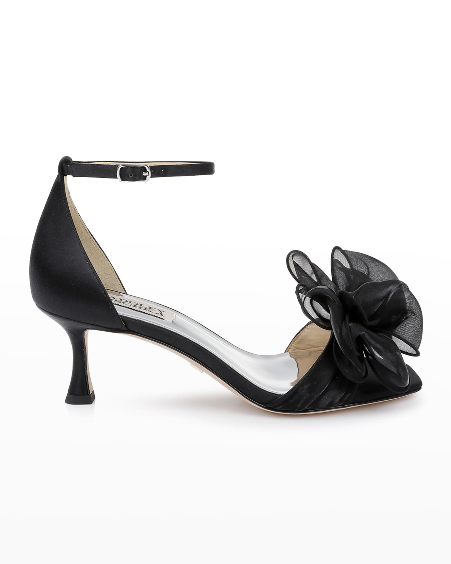 Badgley Mischka Nelly Ruffle-Bow Satin Sandals | Neiman Marcus