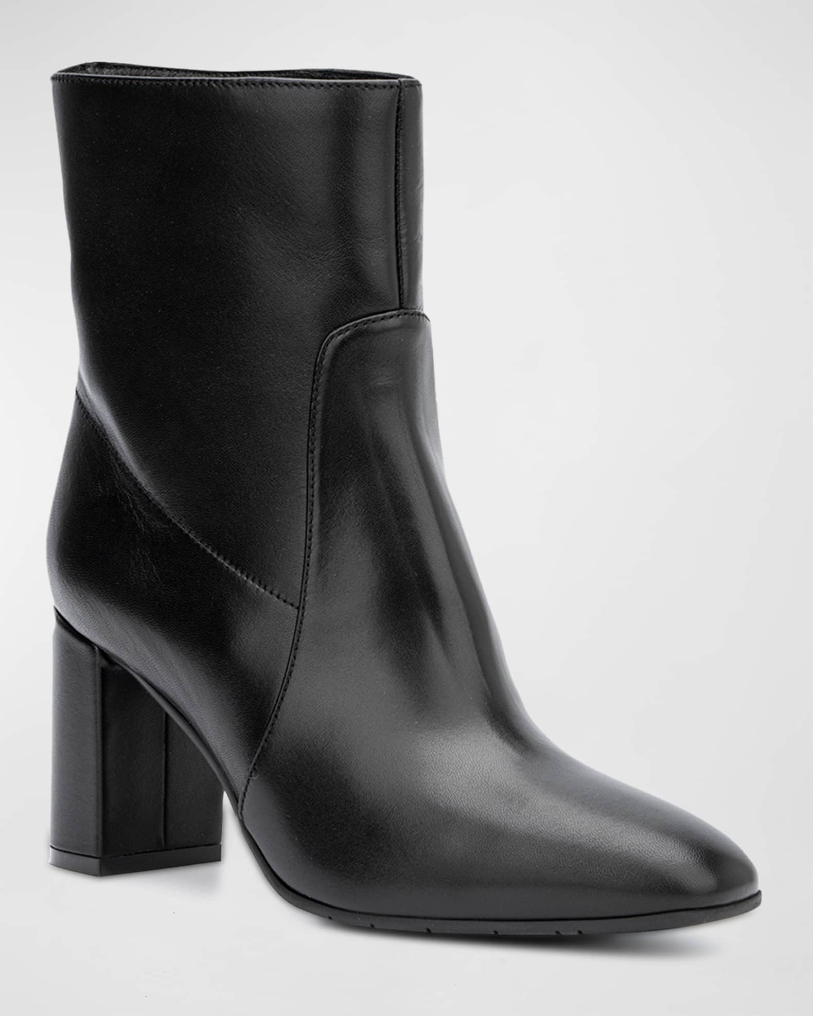 Aquatalia Luzio Leather Block-Heel Ankle Boots | Neiman Marcus
