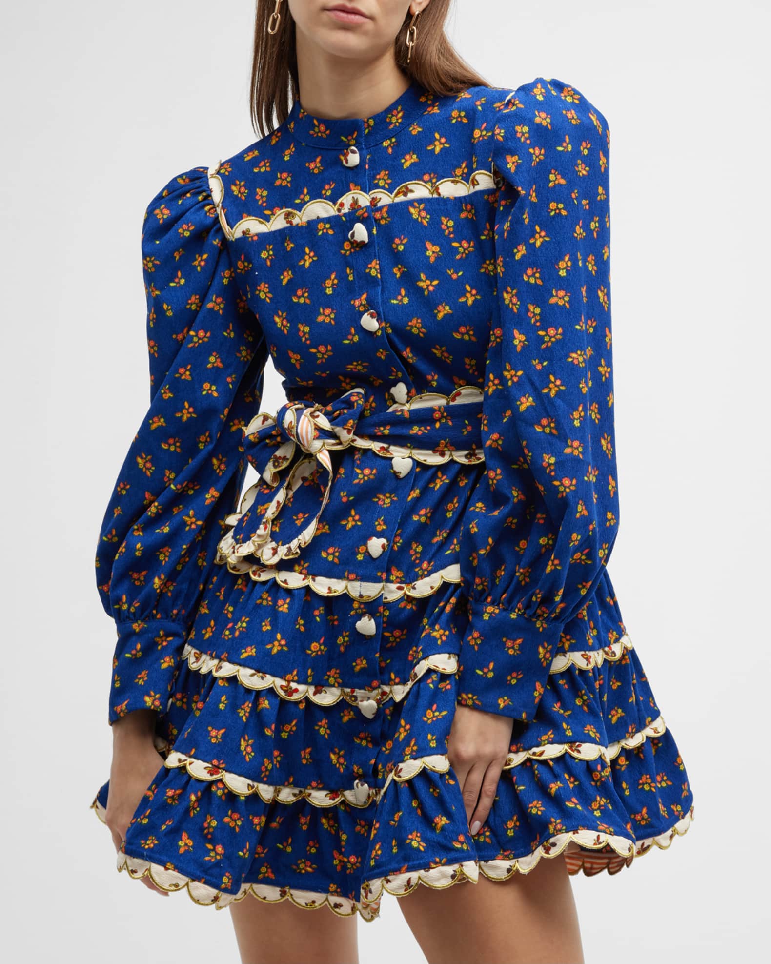 CELIAB Karisismi Floral High-Neck Tiered Mini Dress | Neiman Marcus