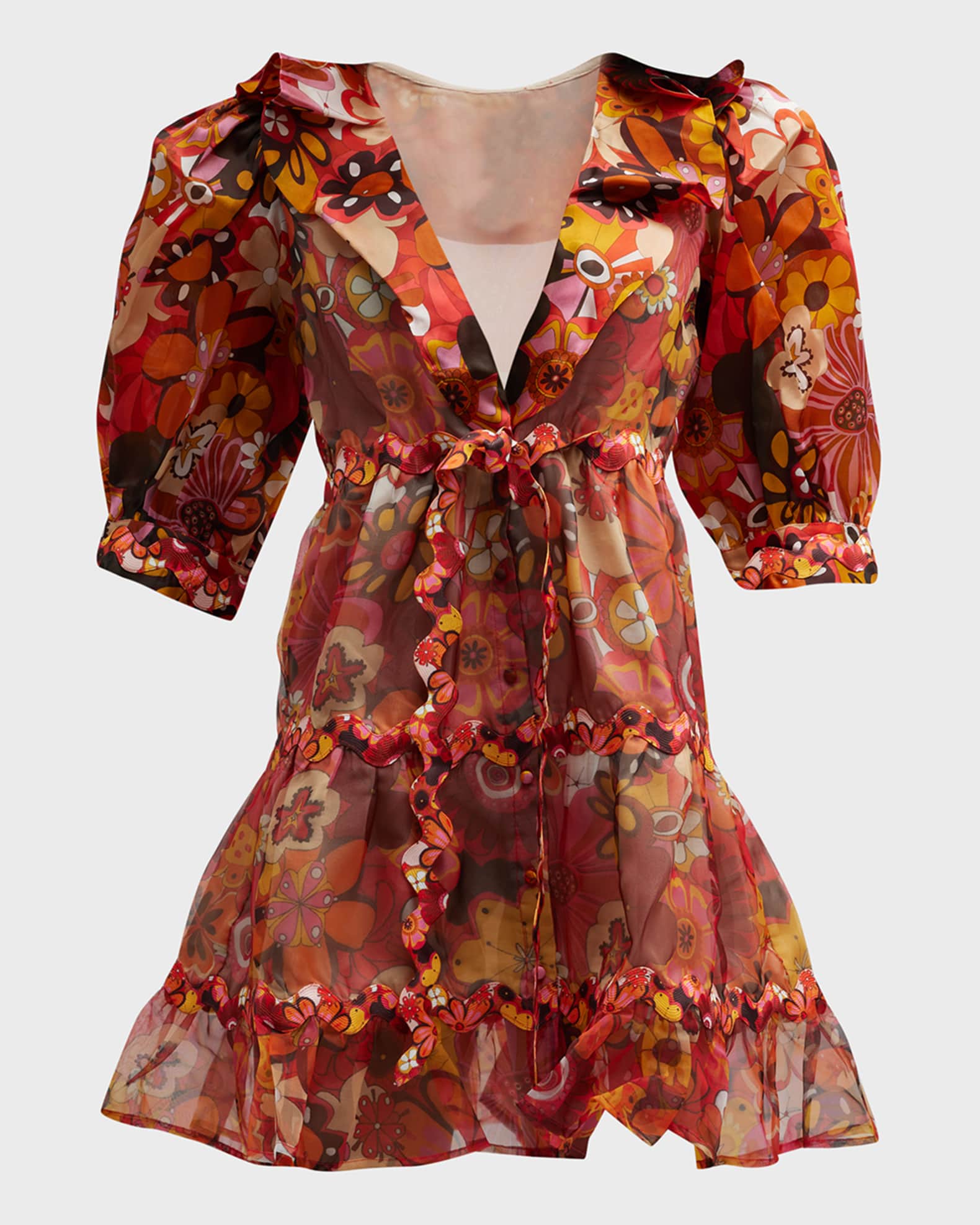 CELIAB Sinai Floral Puff Sleeve Mini Dress | Neiman Marcus