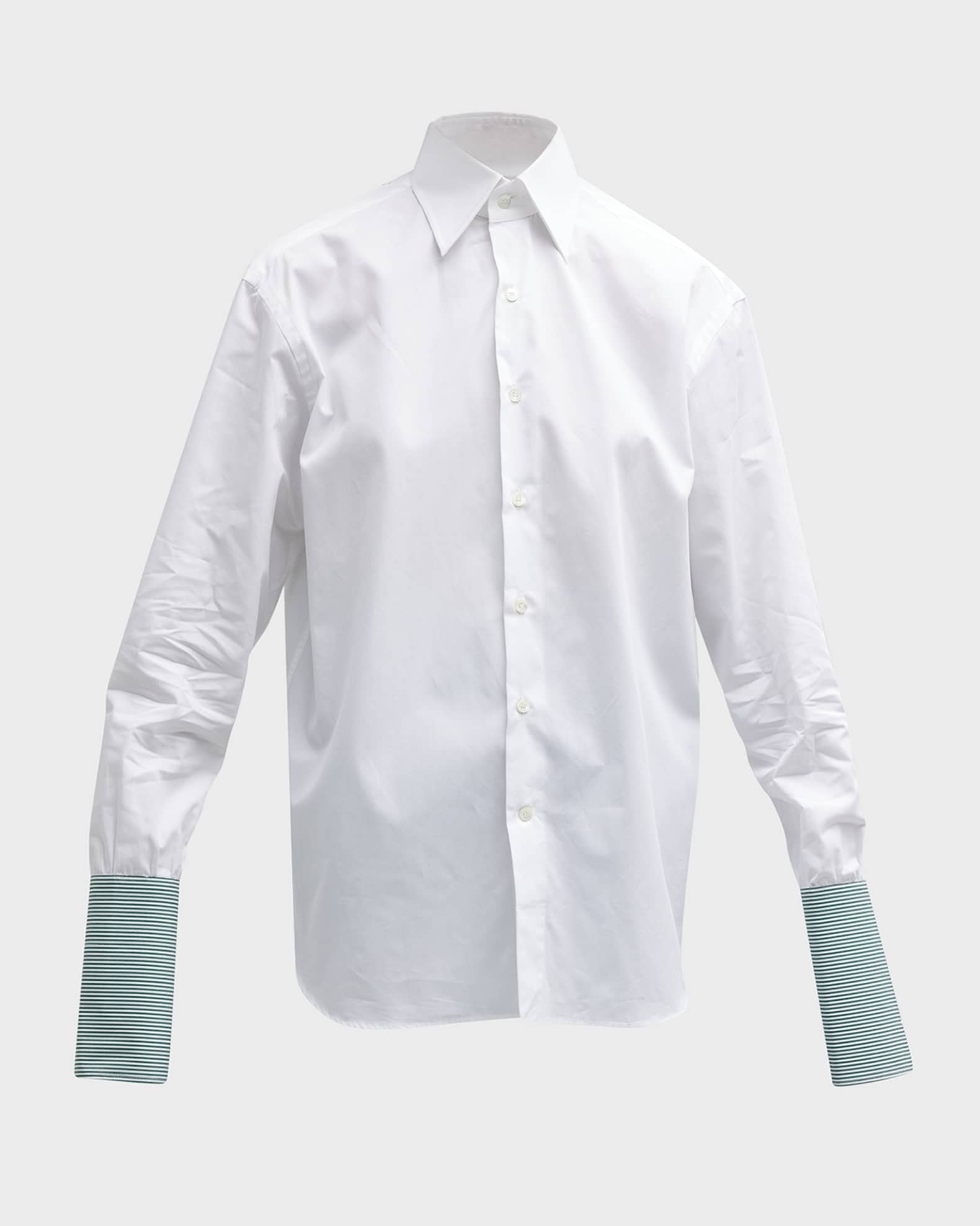 WOERA Contrast-Cuff Button-Front Cotton Shirt | Neiman Marcus