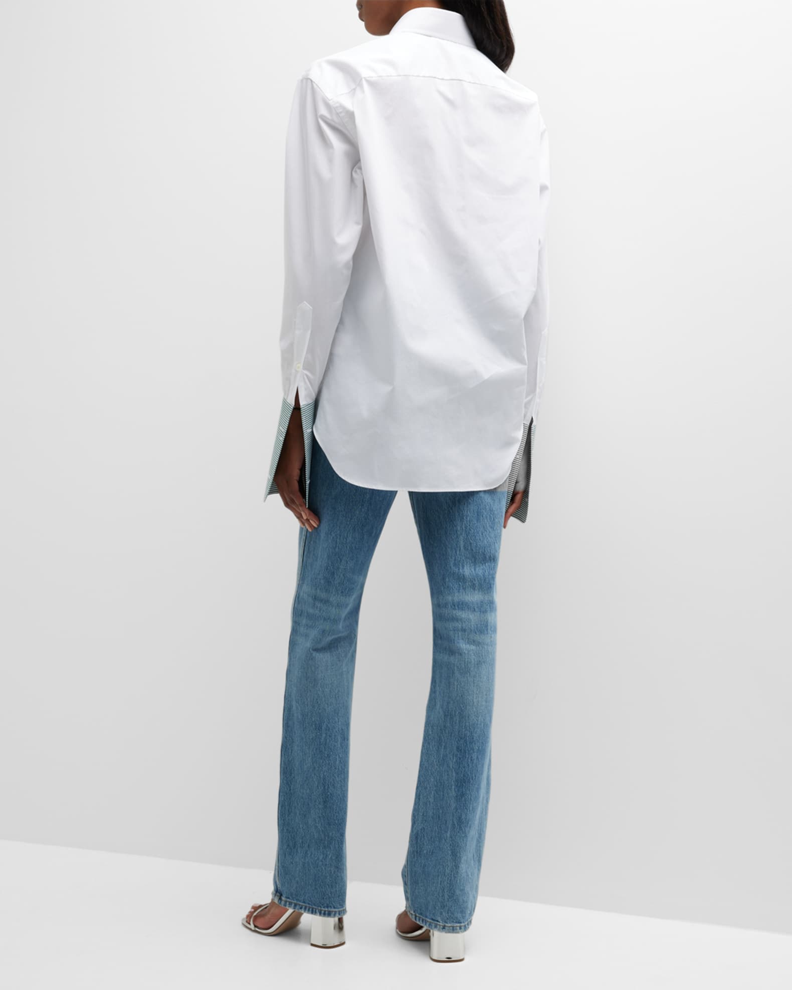 WOERA Contrast-Cuff Button-Front Cotton Shirt | Neiman Marcus