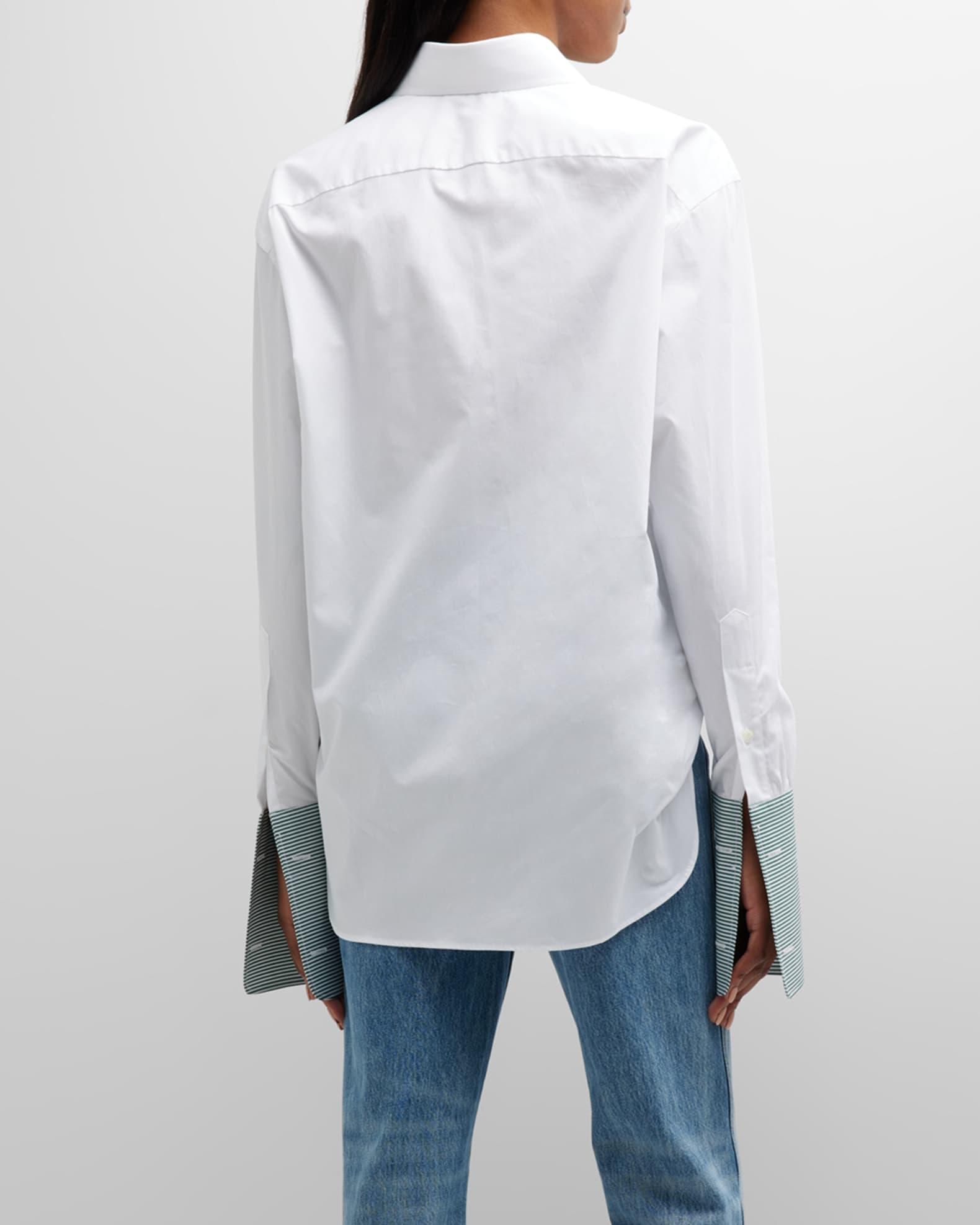 WOERA Contrast-Cuff Button-Front Cotton Shirt | Neiman Marcus