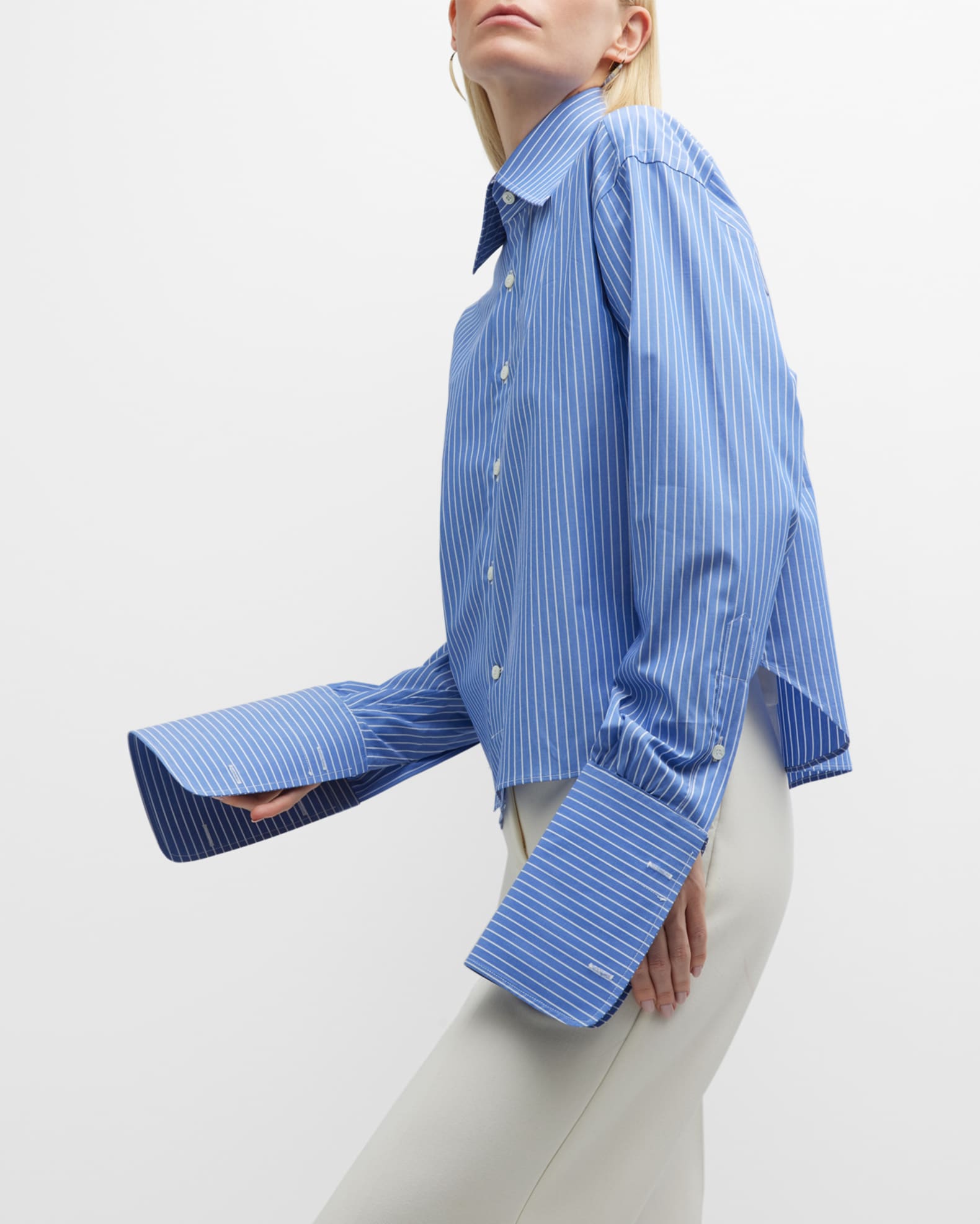 Woera Cropped Pinstripe Button Front Shirt Neiman Marcus