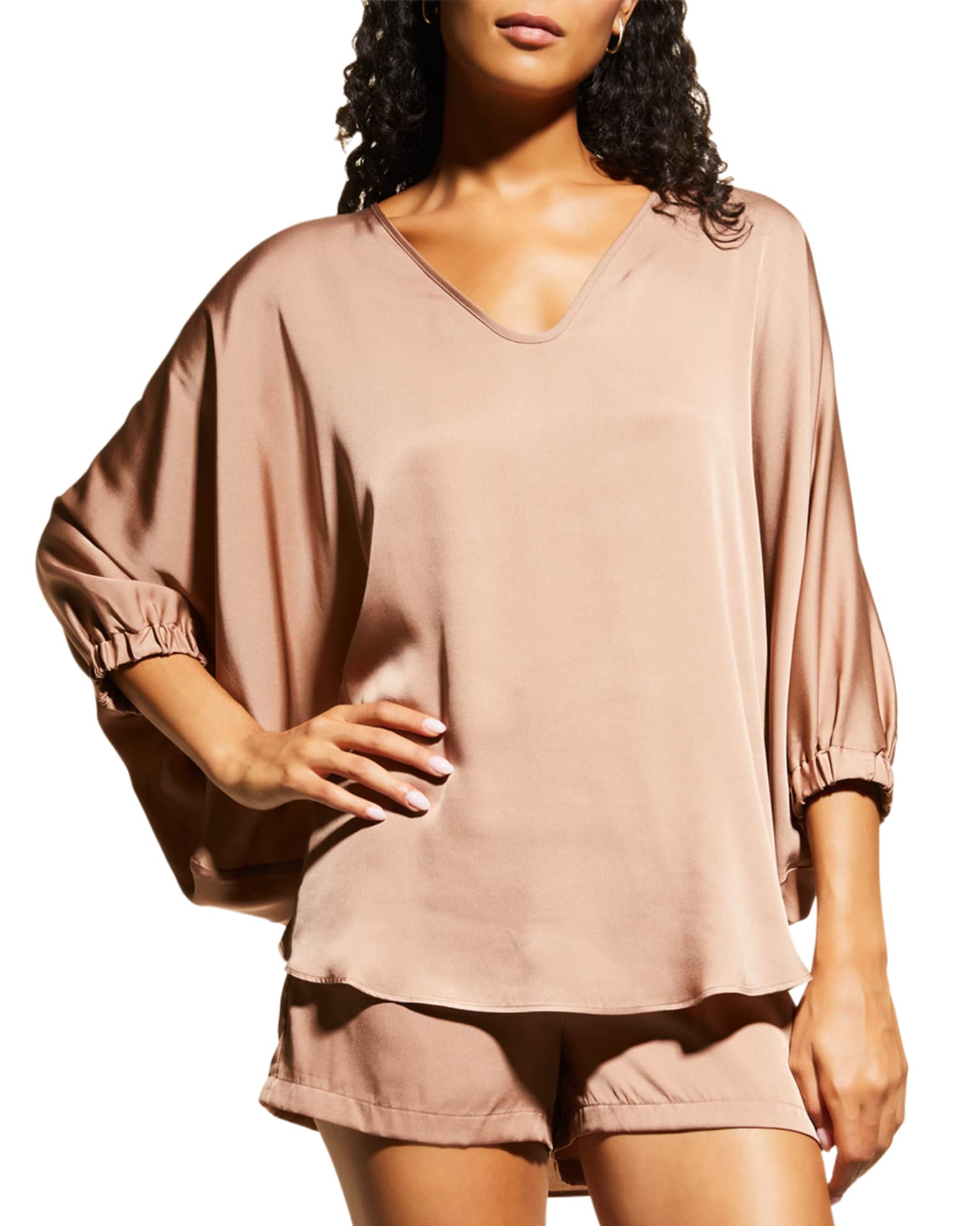 NOUVELLE SILK95FIVE Austin Draped Dolman-Sleeve Top | Neiman Marcus