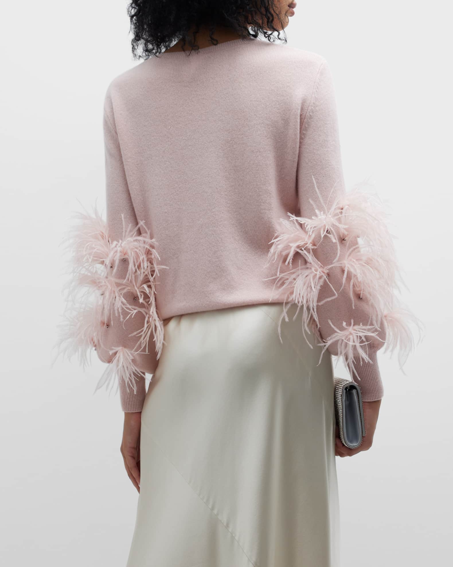 Neiman Marcus Cashmere Collection Cashmere Sweater with Feather Detail ...
