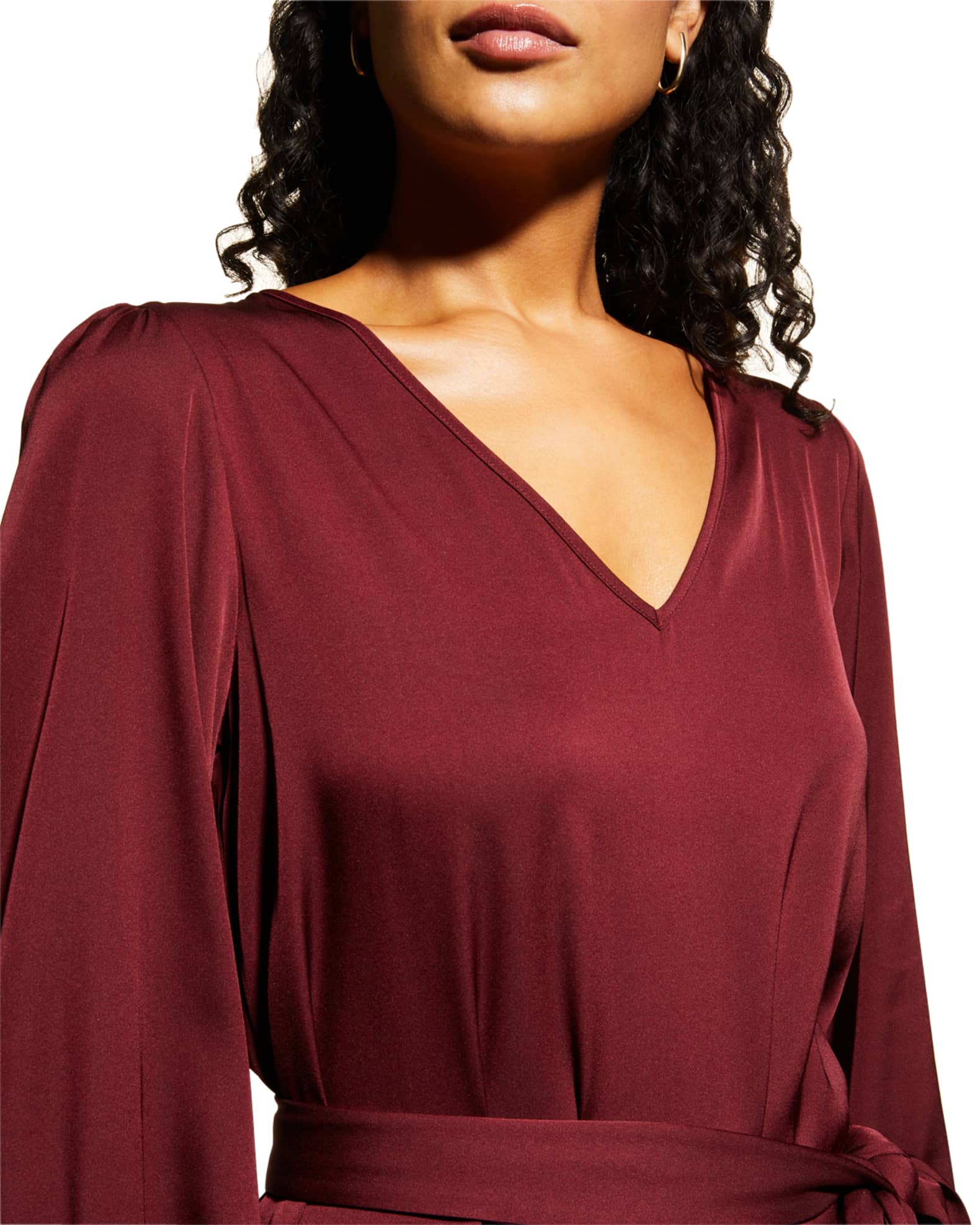 NOUVELLE SILK95FIVE Zermatt Belted Long-Sleeve Silk Mini Dress | Neiman Marcus