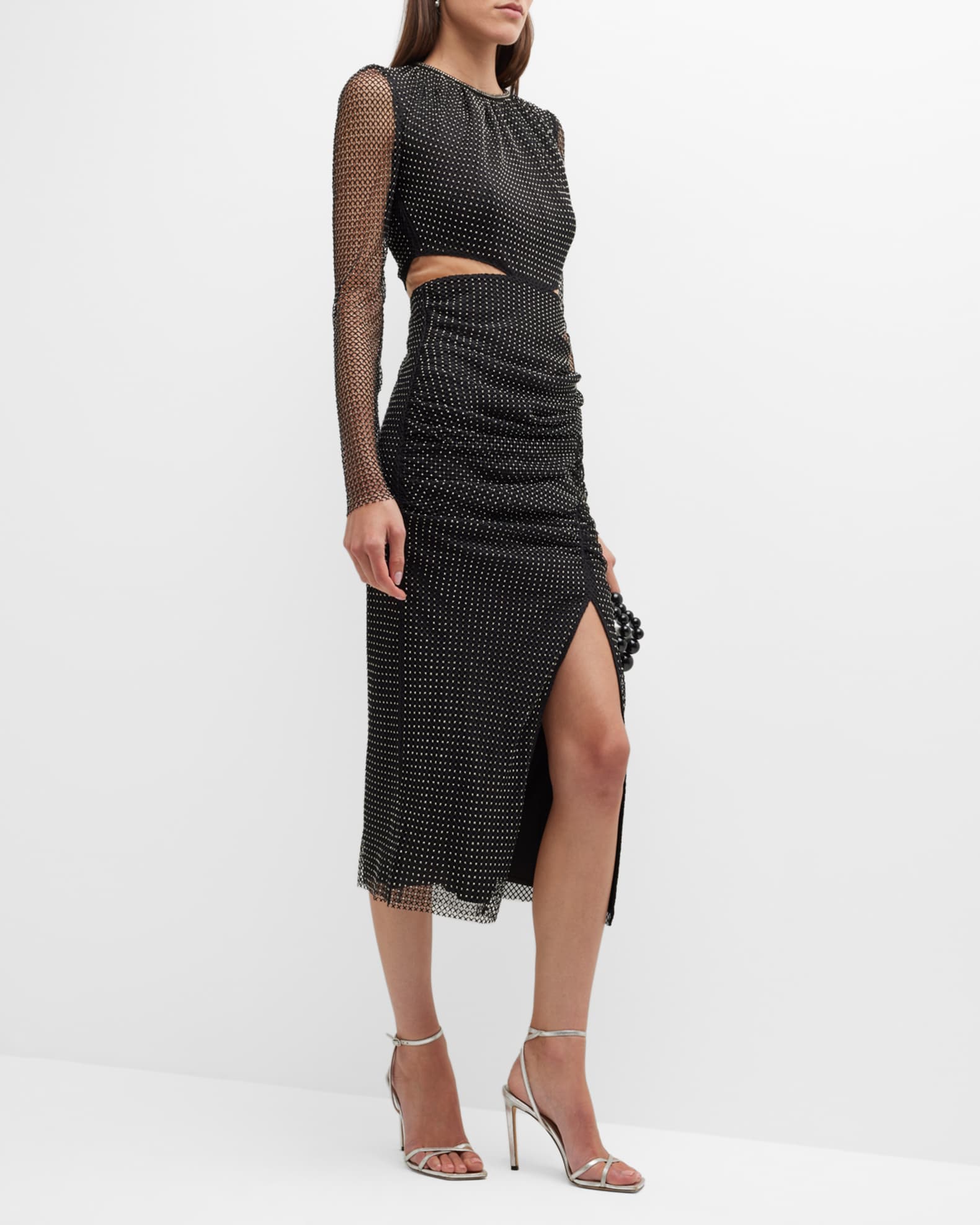 Self-Portrait Diamante Fishnet Midi Dress | Neiman Marcus