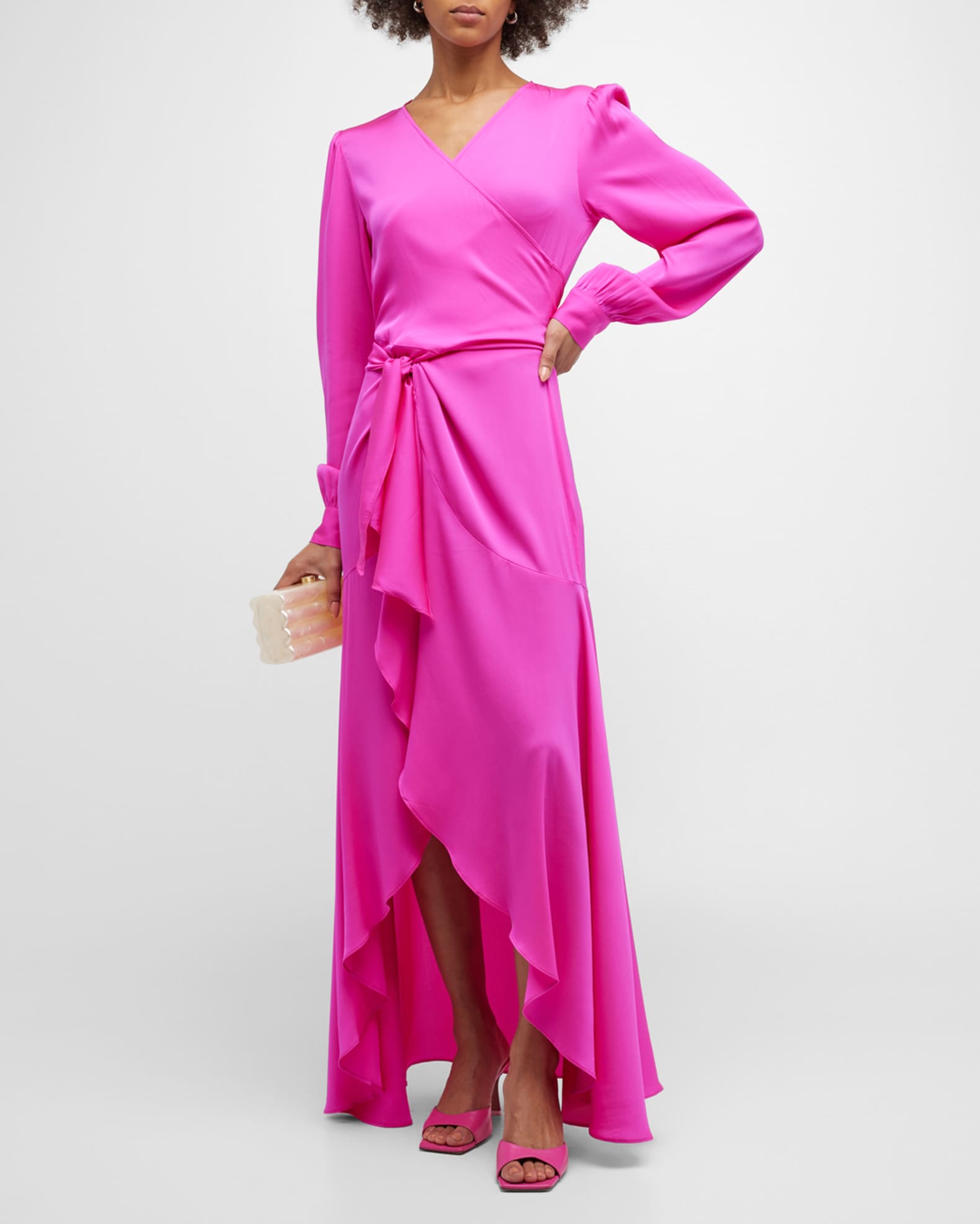 NOUVELLE SILK95FIVE Ananda Silk High-Low Wrap Dress | Neiman Marcus