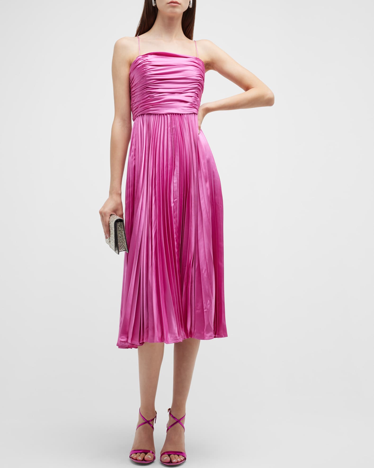 AMUR Heba Pleated Charmeuse Midi Dress | Neiman Marcus