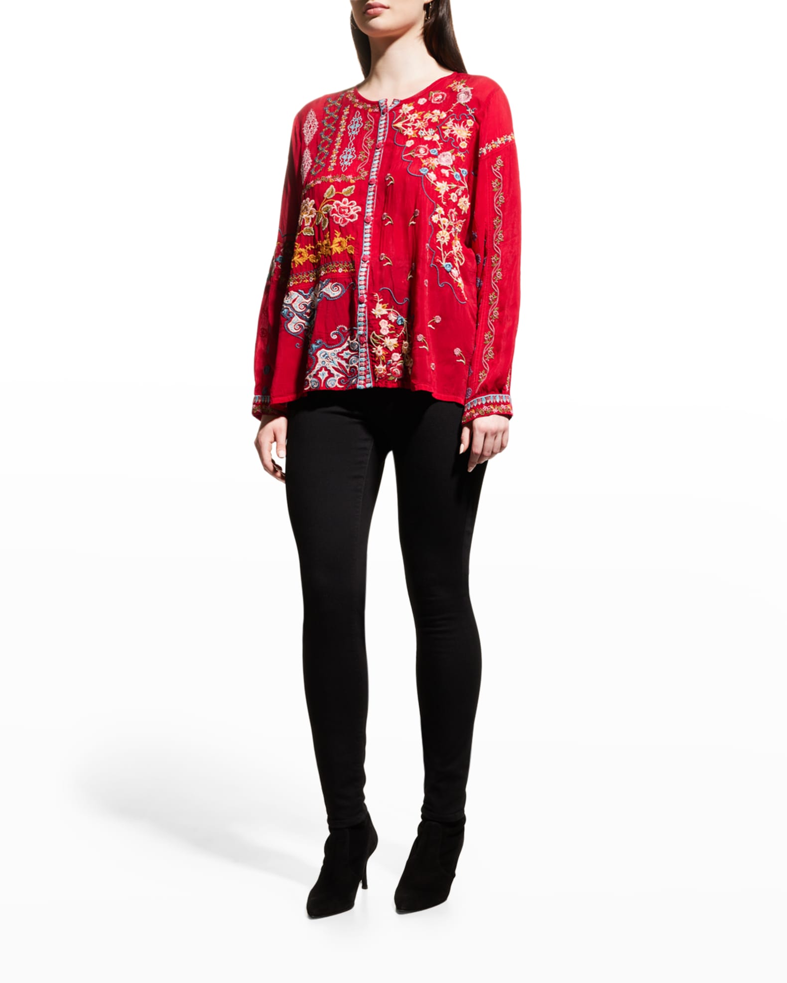 Johnny Was Plus Size Endora Embroidered Blouse | Neiman Marcus