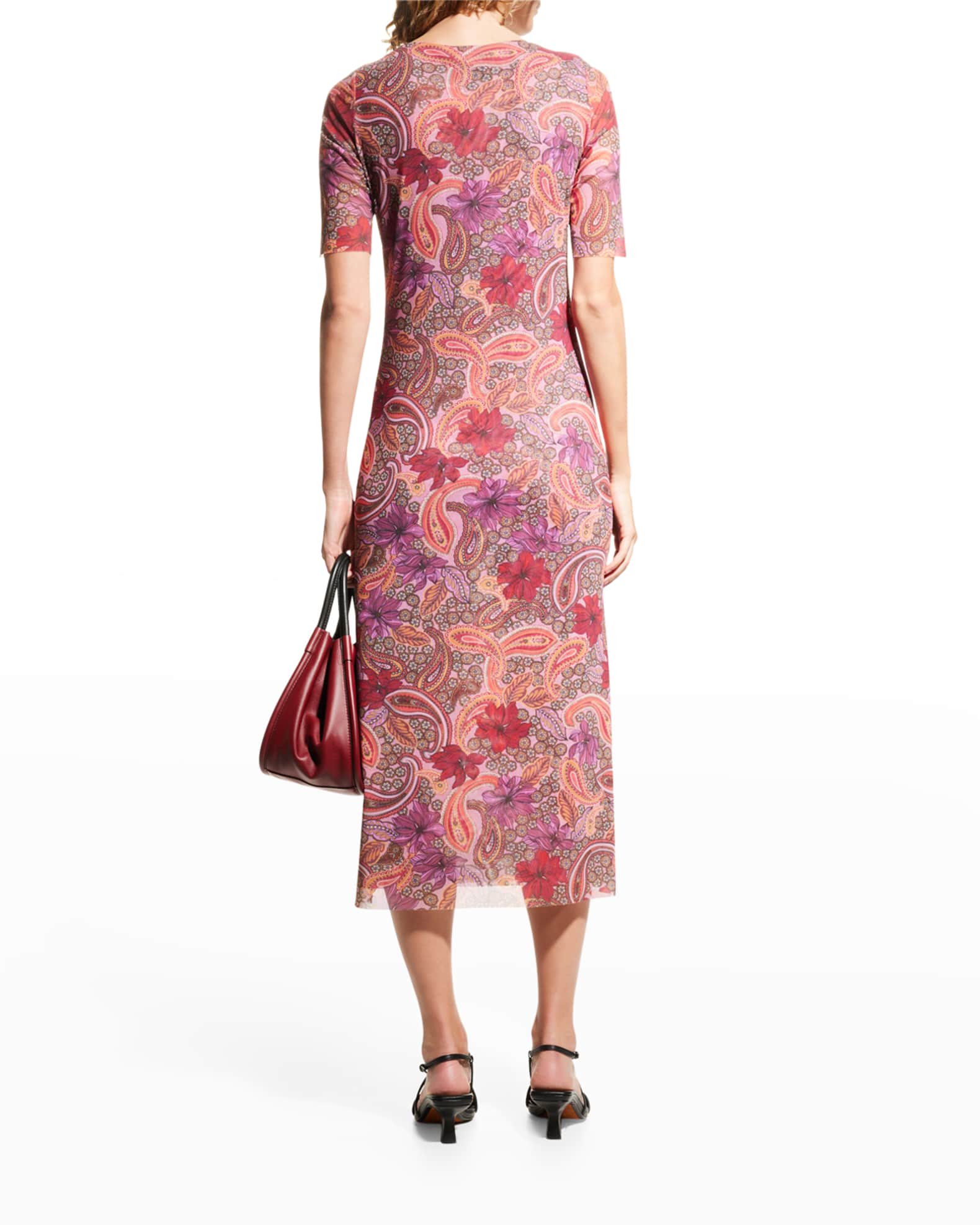 Johnny Was Haley Floral-Print Mesh Midi Dress | Neiman Marcus