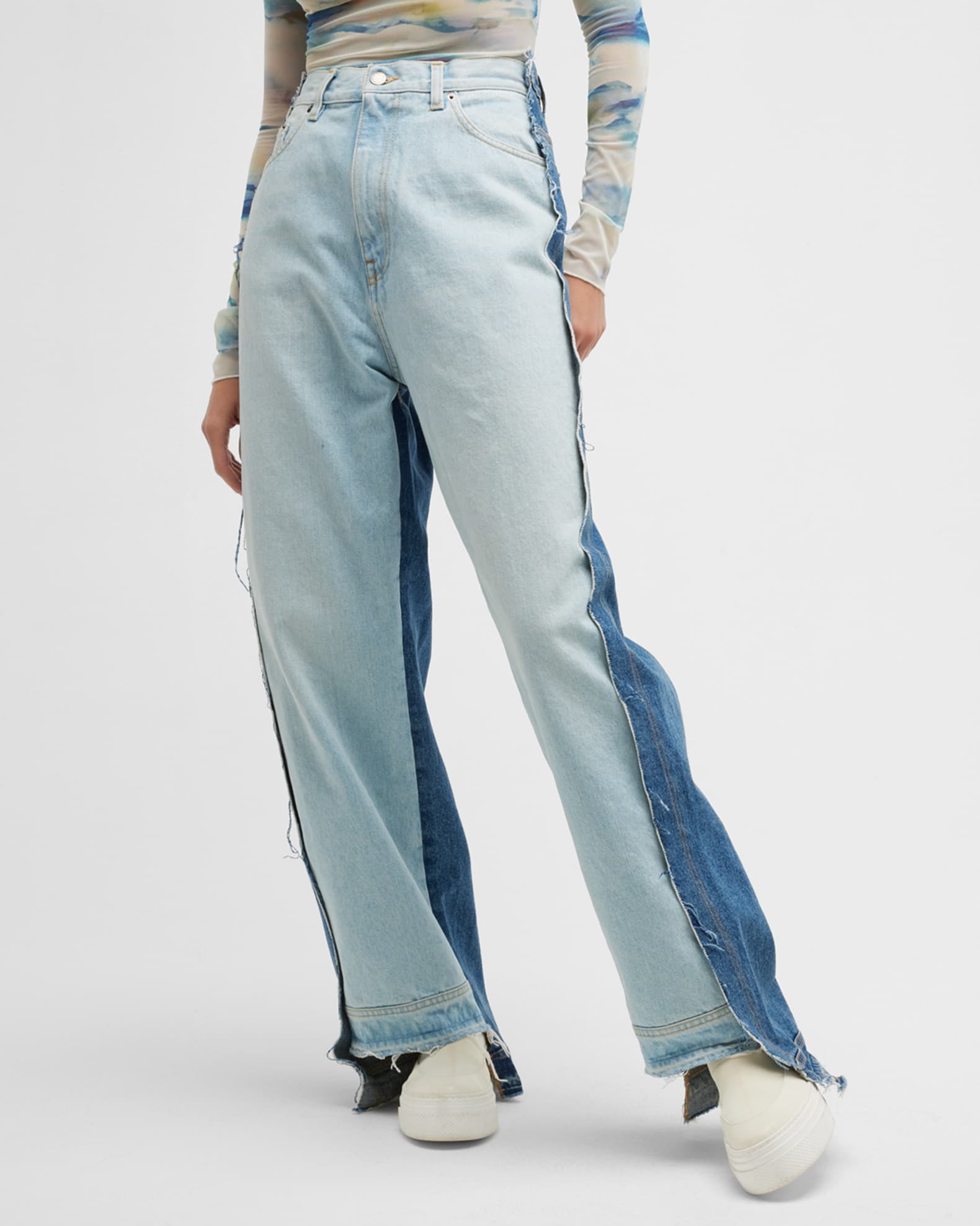 DARKPARK The 50 50 High-Rise Wide Deconstructed Jeans | Neiman Marcus