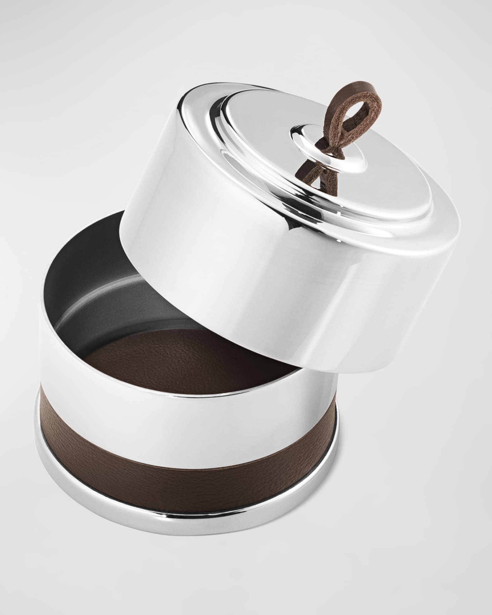 Georg Jensen Manhattan Round Stainless Steel & Leather Box | Neiman Marcus