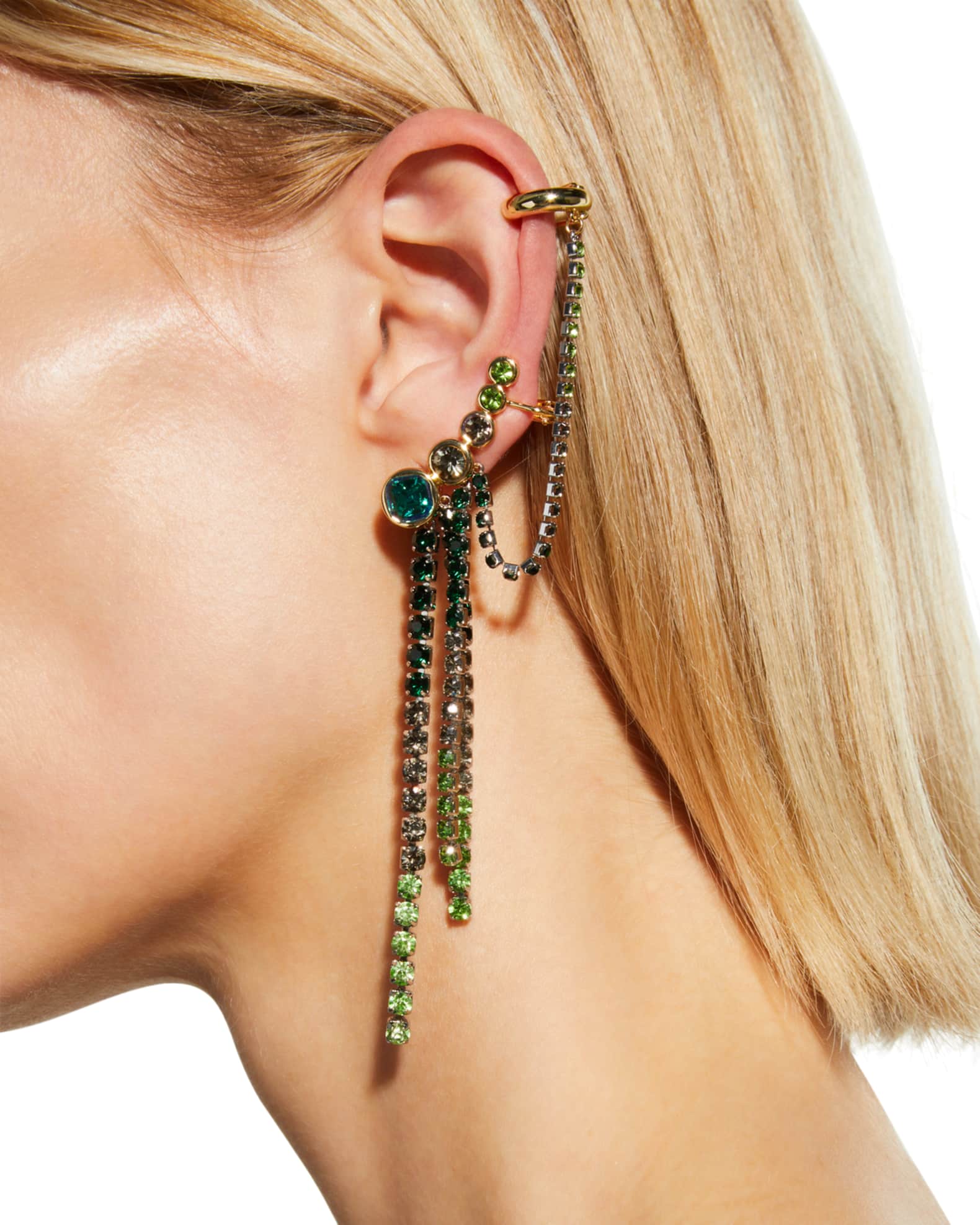 DEMARSON Elena Emerald Ombre Asymmetric Earrings | Neiman Marcus