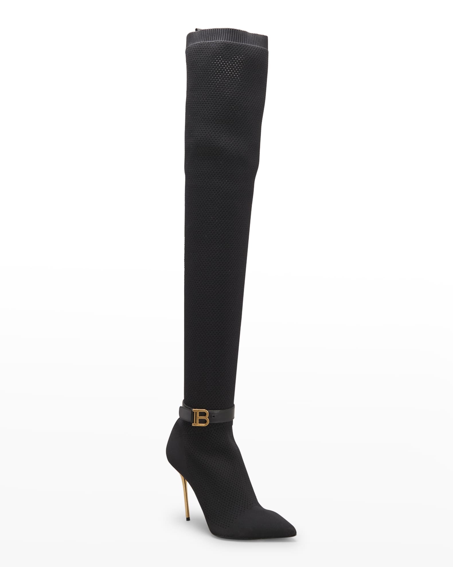 Balmain Knit Buckle Over-The-Knee Stiletto Boots | Neiman Marcus
