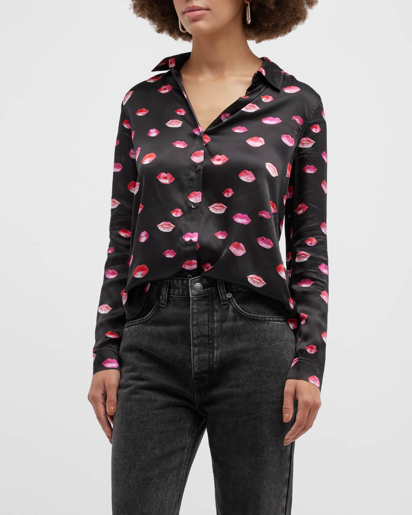 L'Agence Tyler Holly Lips Long-Sleeve Blouse | Neiman Marcus