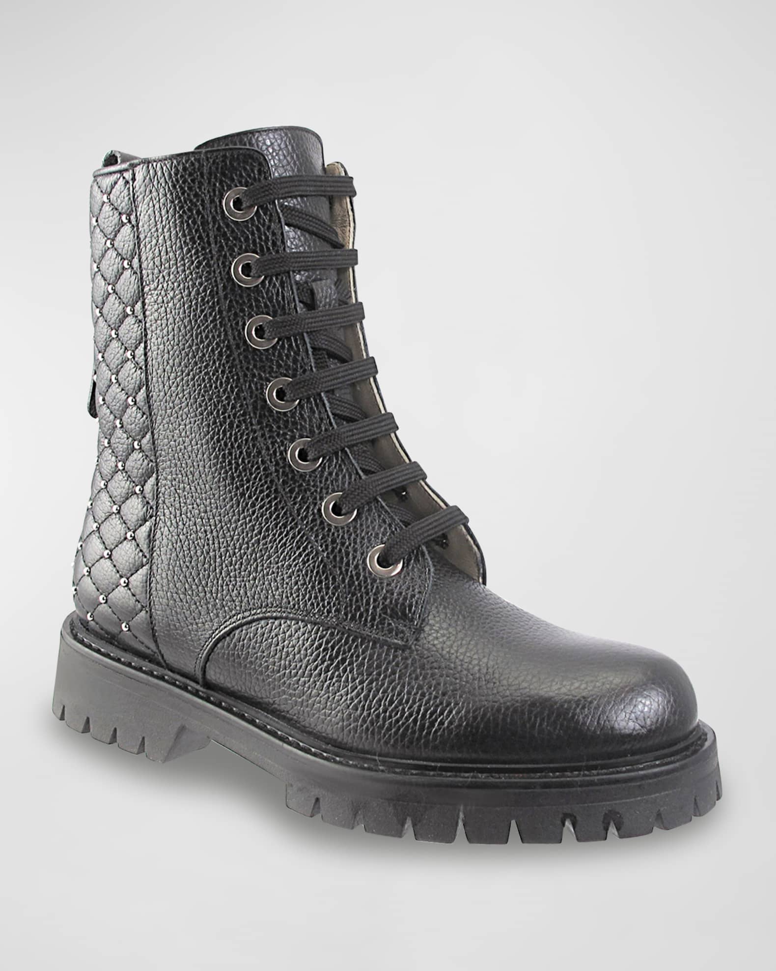Ron White Fearn Studded Leather Combat Boots | Neiman Marcus