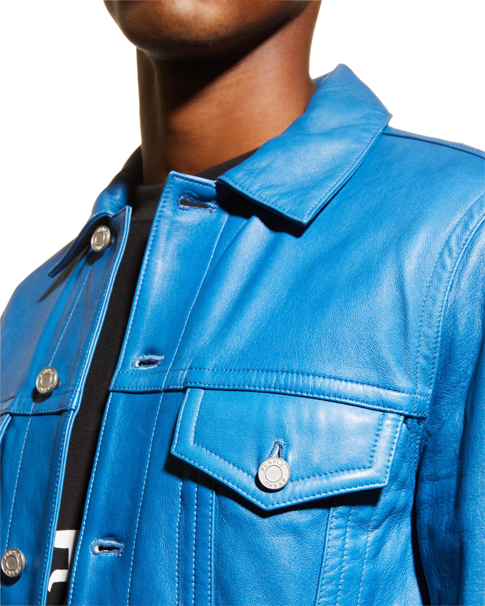 PURPLE Men's Leather Trucker Jacket | Neiman Marcus